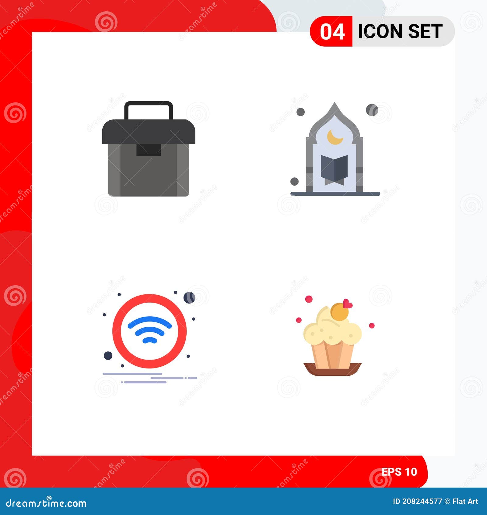Mobile Interface Flat Icon Set of 4 Pictograms of Briefcase, Technology ...