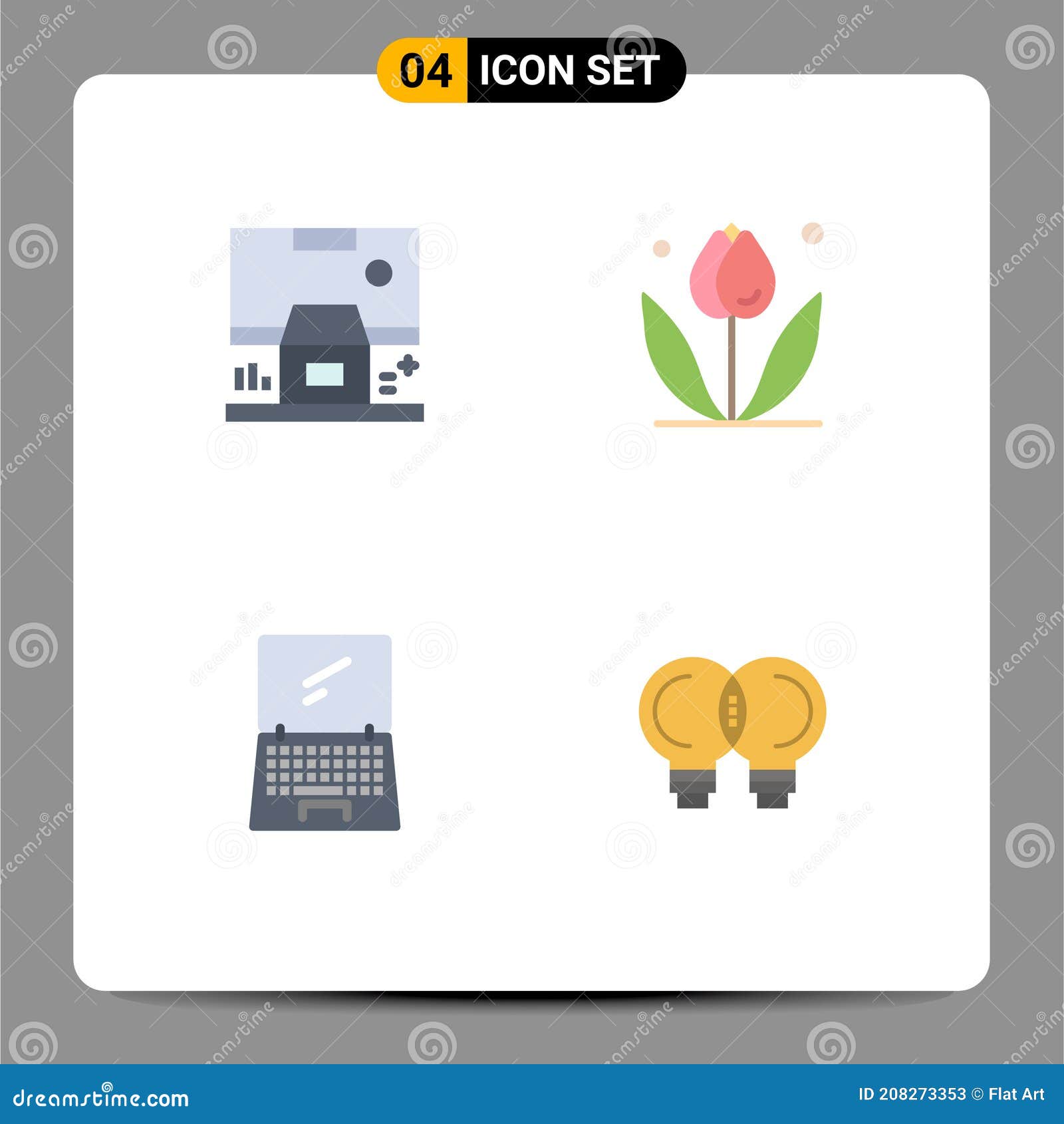 Mobile Interface Flat Icon Set of 4 Pictograms of Cabin, Computer ...