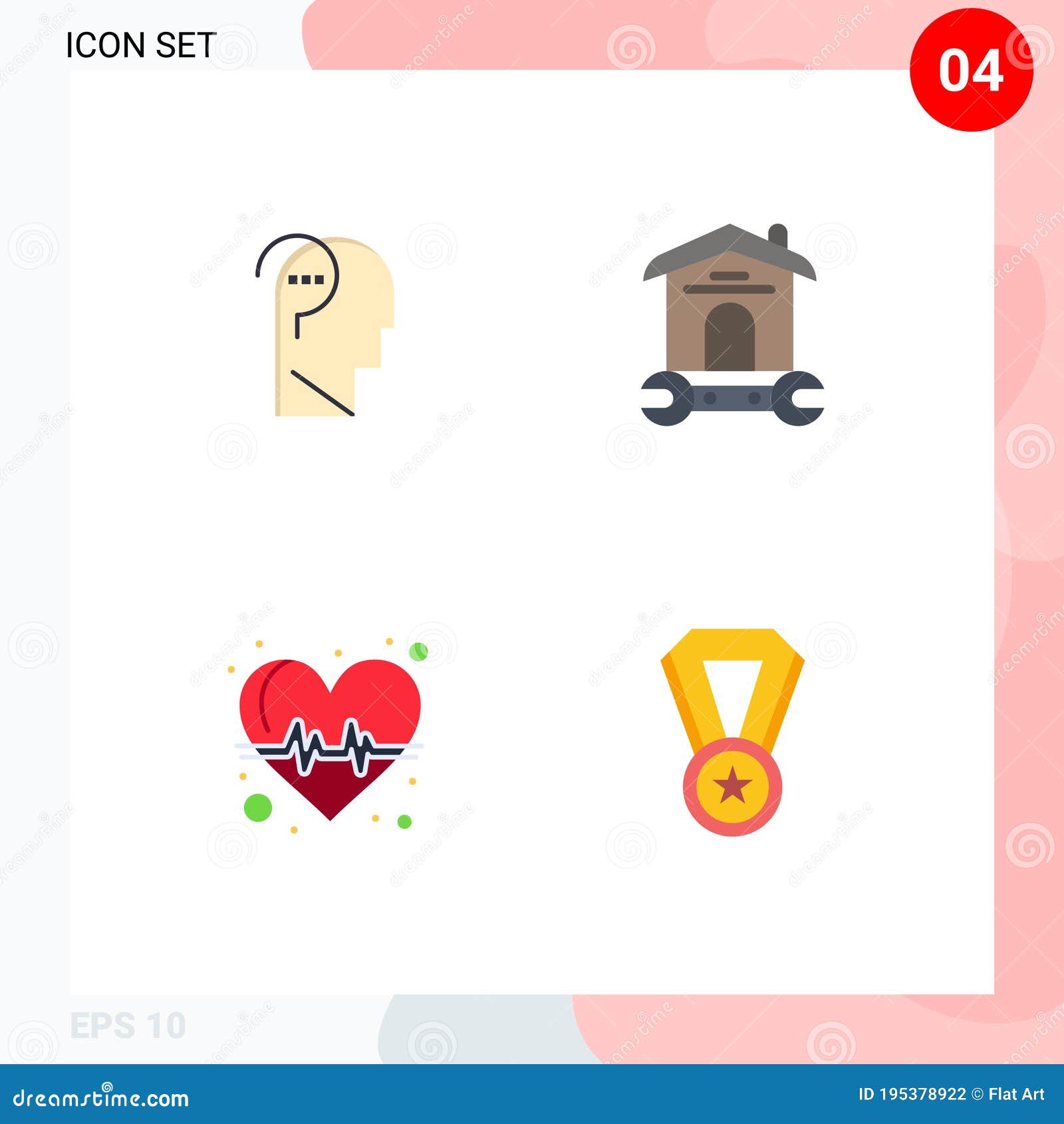 Mobile Interface Flat Icon Set of 4 Pictograms of Confuse, Beat, Question, Repair, Pulse Stock ...