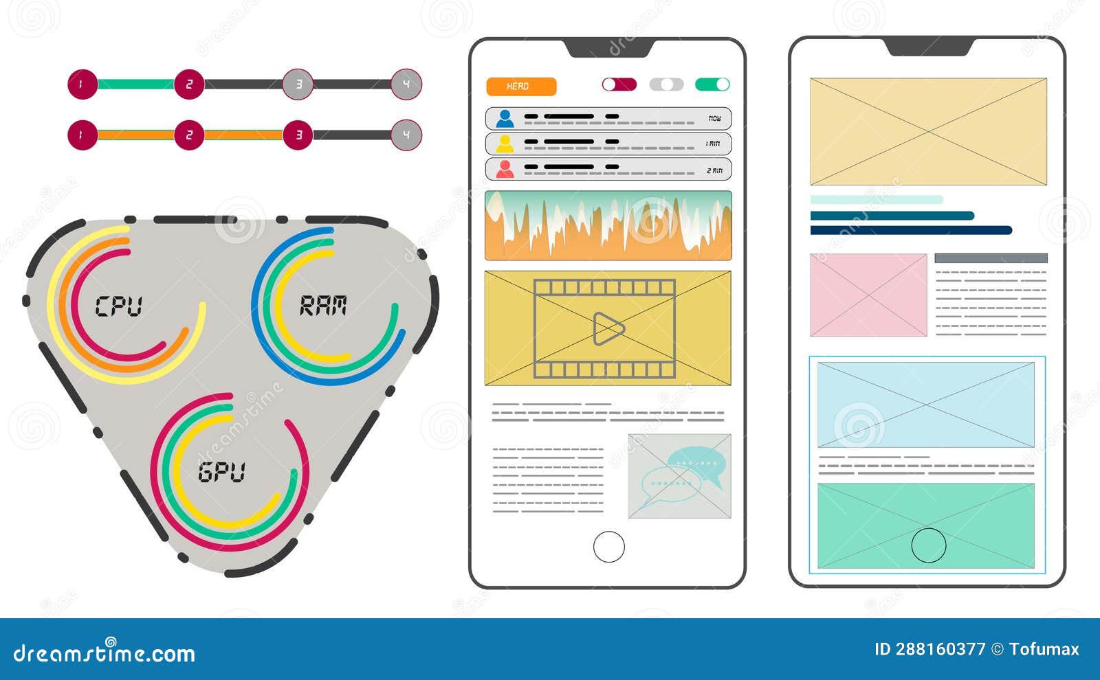 Mobile Interface Layout and Icon Stock Illustration - Illustration of ...