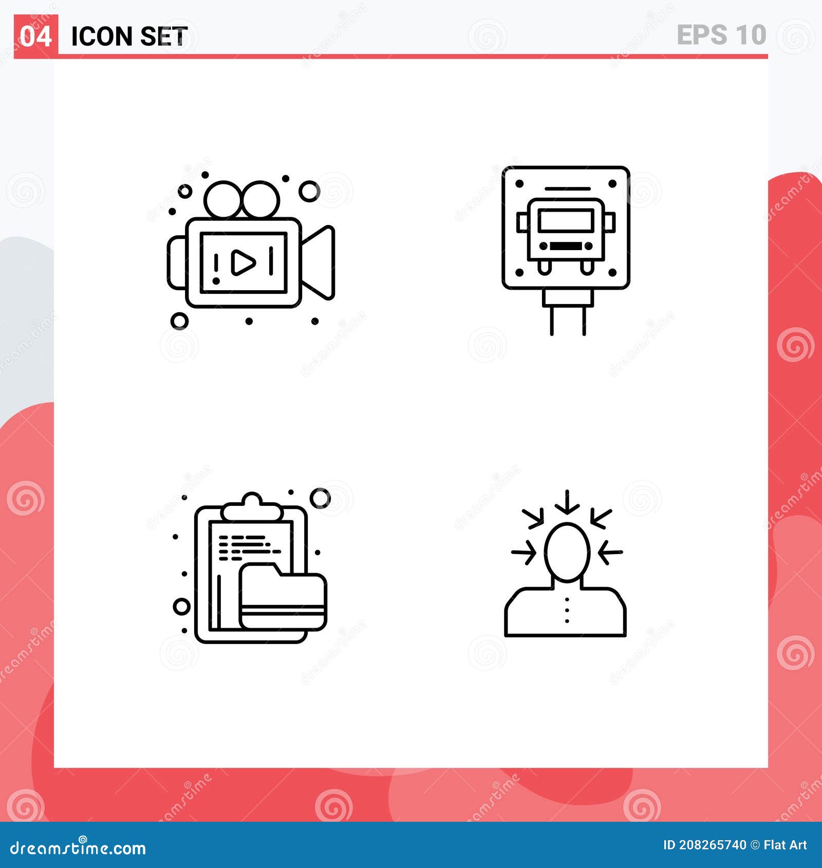 Mobile Interface Line Set of 4 Pictograms of Camera, Document, Bus ...