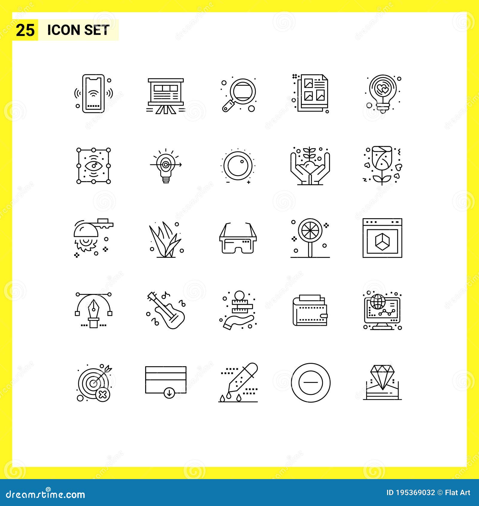Mobile Interface Line Set of 25 Pictograms of Document, Creative, Chart ...