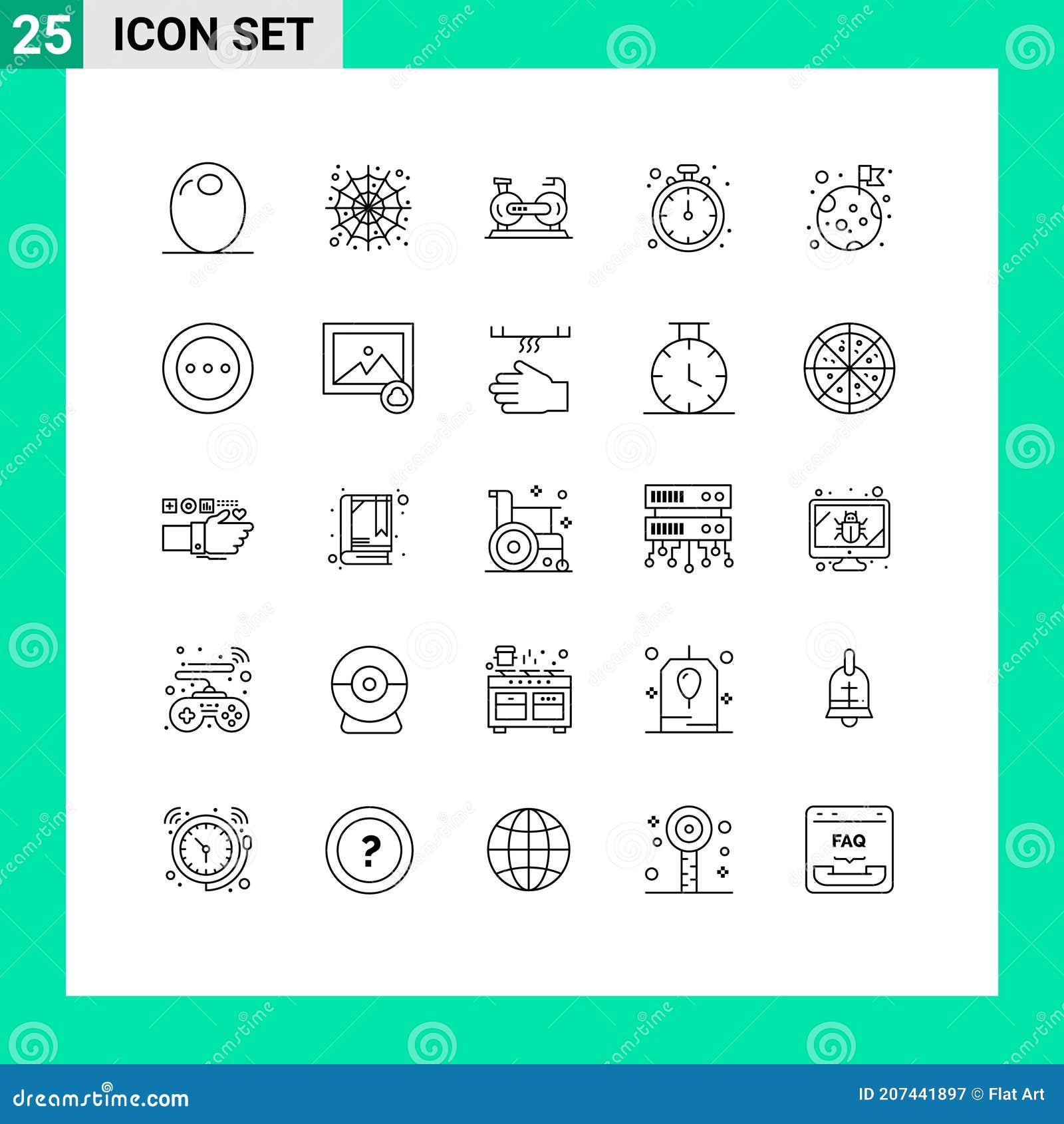 Mobile Interface Line Set of 25 Pictograms of Flag, Timer, Bicycle ...