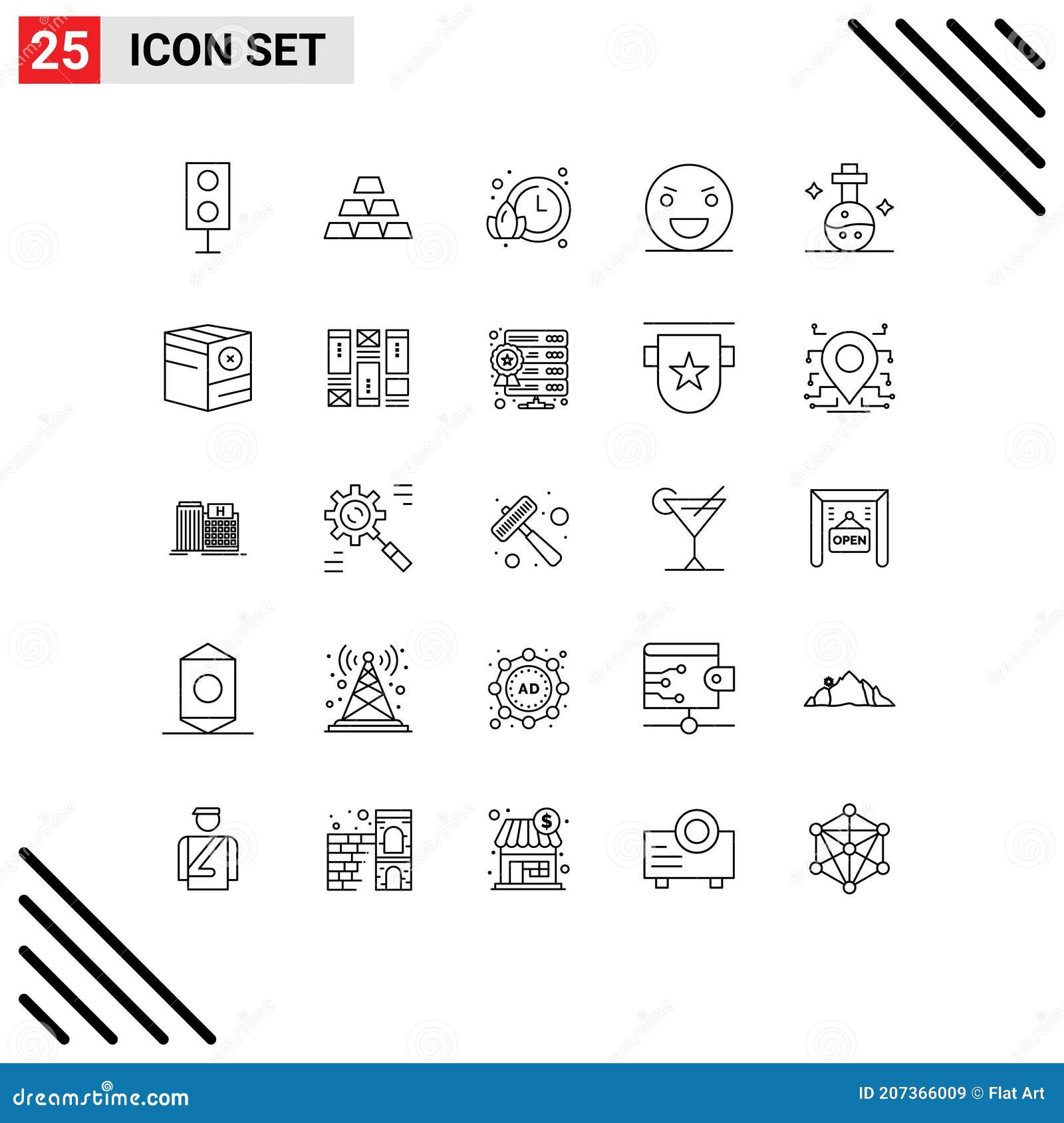Mobile Interface Line Set of 25 Pictograms of Flask, Monster, Stack ...
