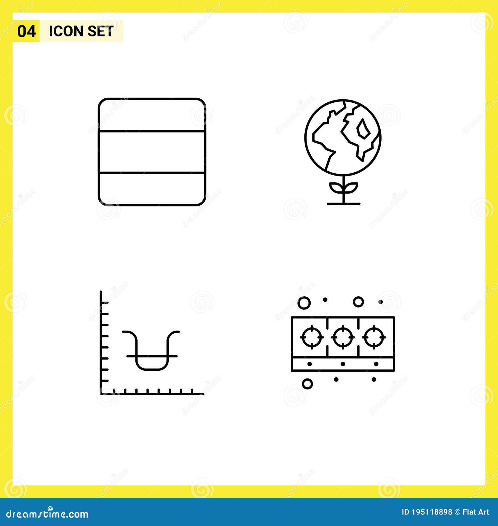 Set of 4 Modern UI Icons Symbols Signs for Grid, Graph, Vertical, Globe ...