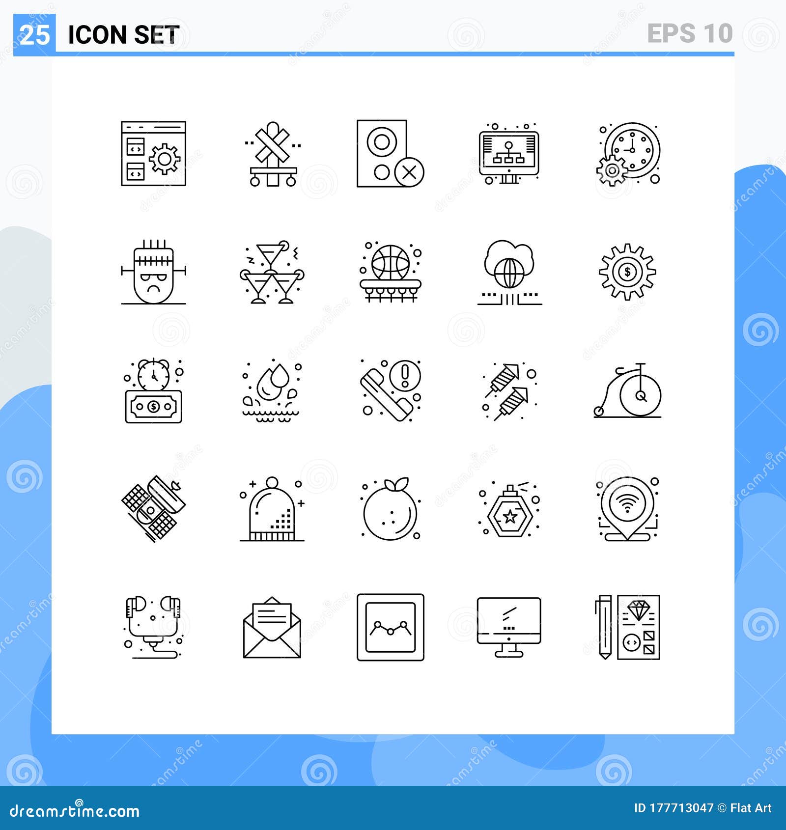 Mobile Interface Line Set Of 25 Pictograms Of Storage, Hosting, Train ...