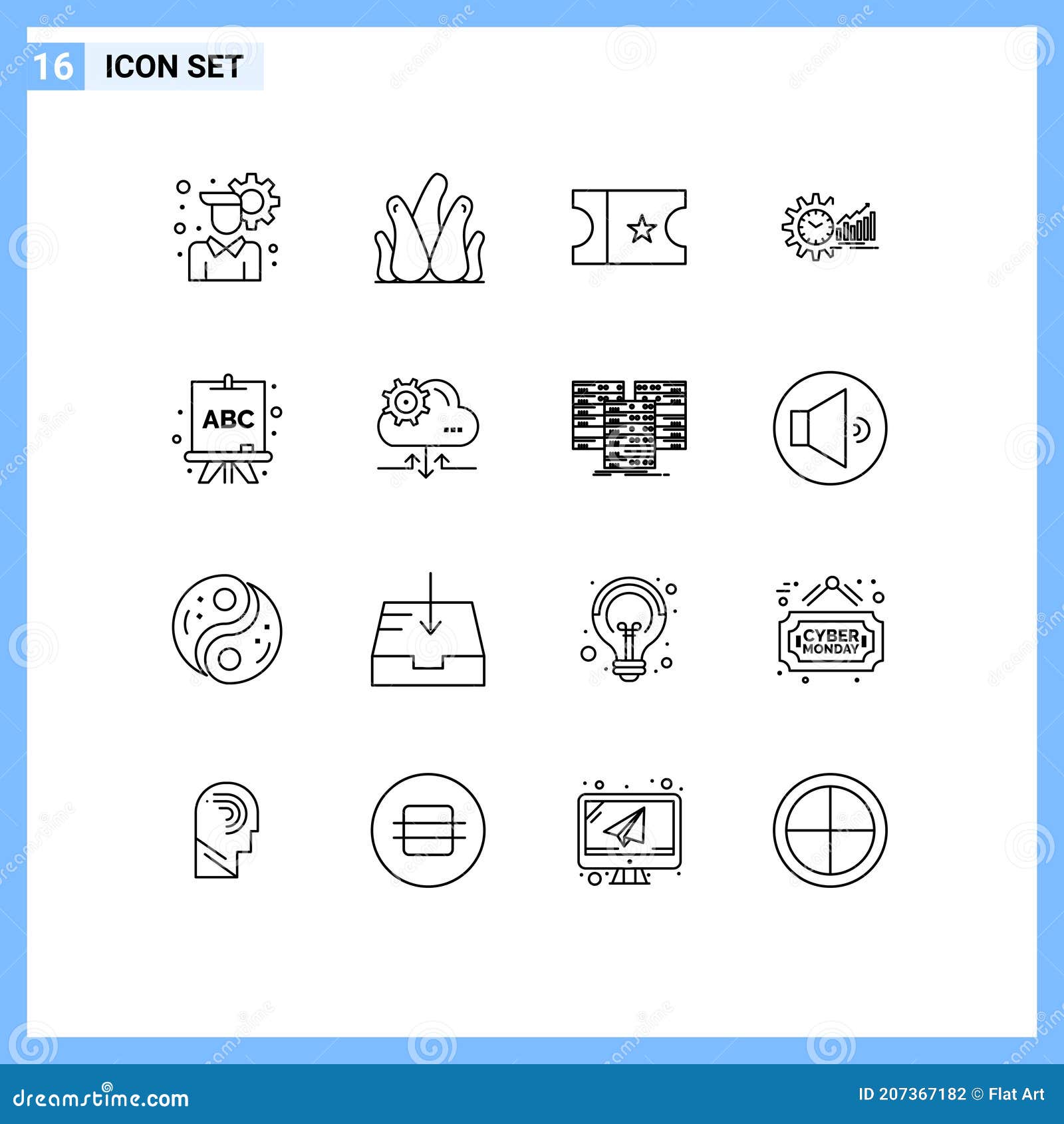 Set of 16 Modern UI Icons Symbols Signs for Board, Trends, Ticket, Time ...