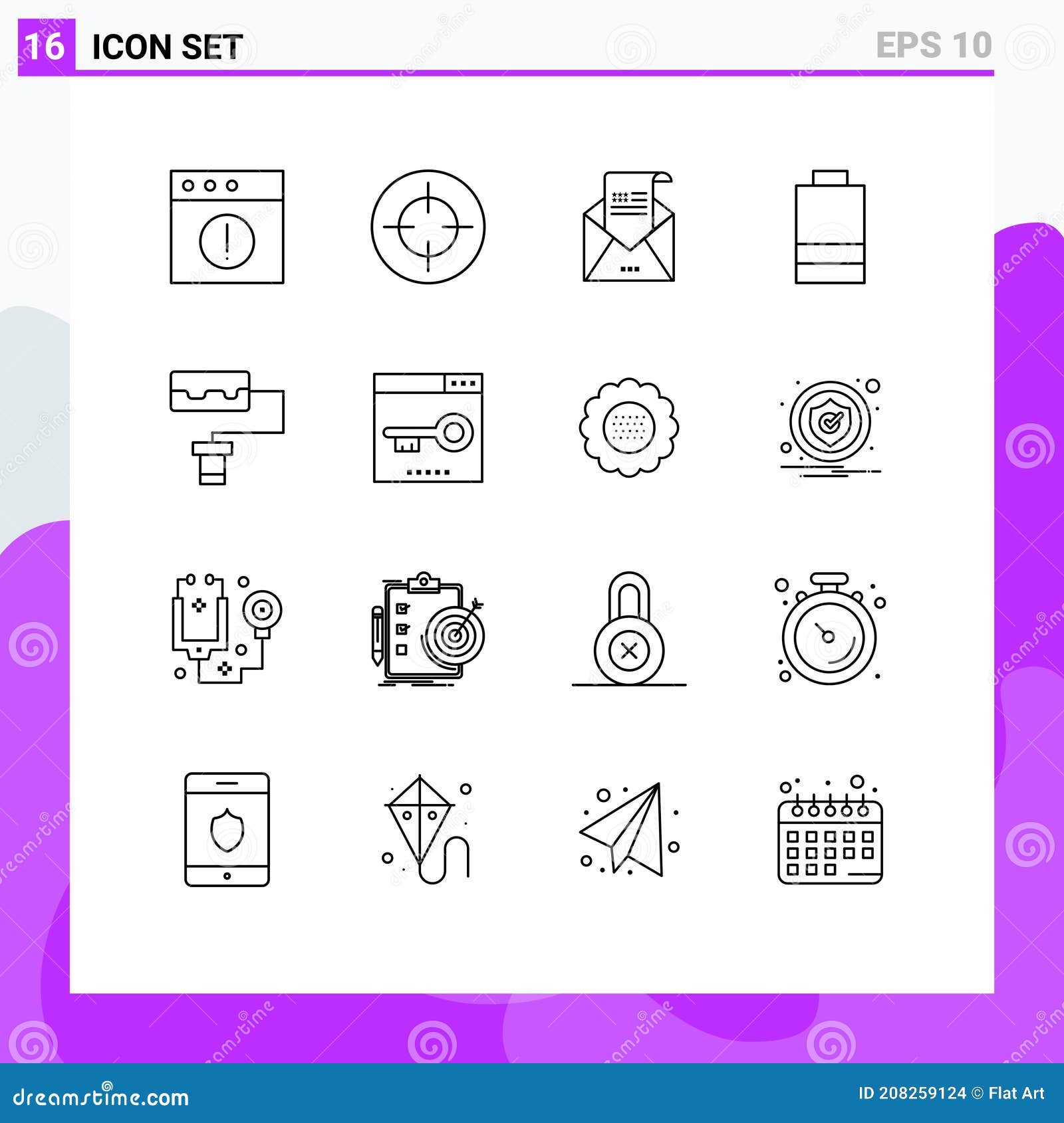 Mobile Interface Outline Set Of 16 Pictograms Of Engine, Pattern ...