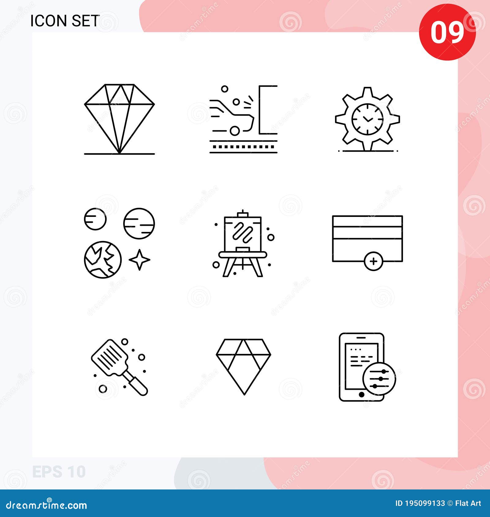 Mobile Interface Outline Set of 9 Pictograms of Hobbies, Space, Gear ...