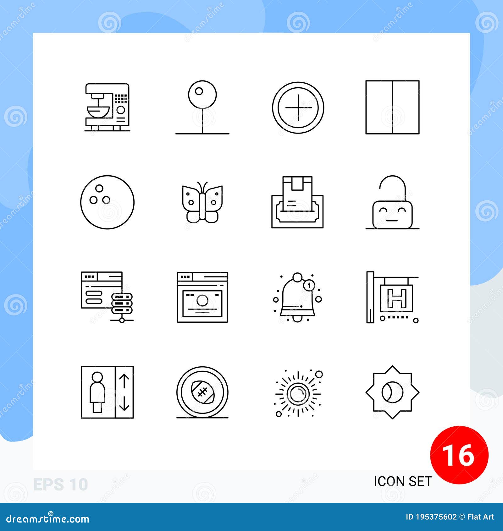 Modern Set of 16 Outlines and Symbols Such As Insect, Butterfly ...