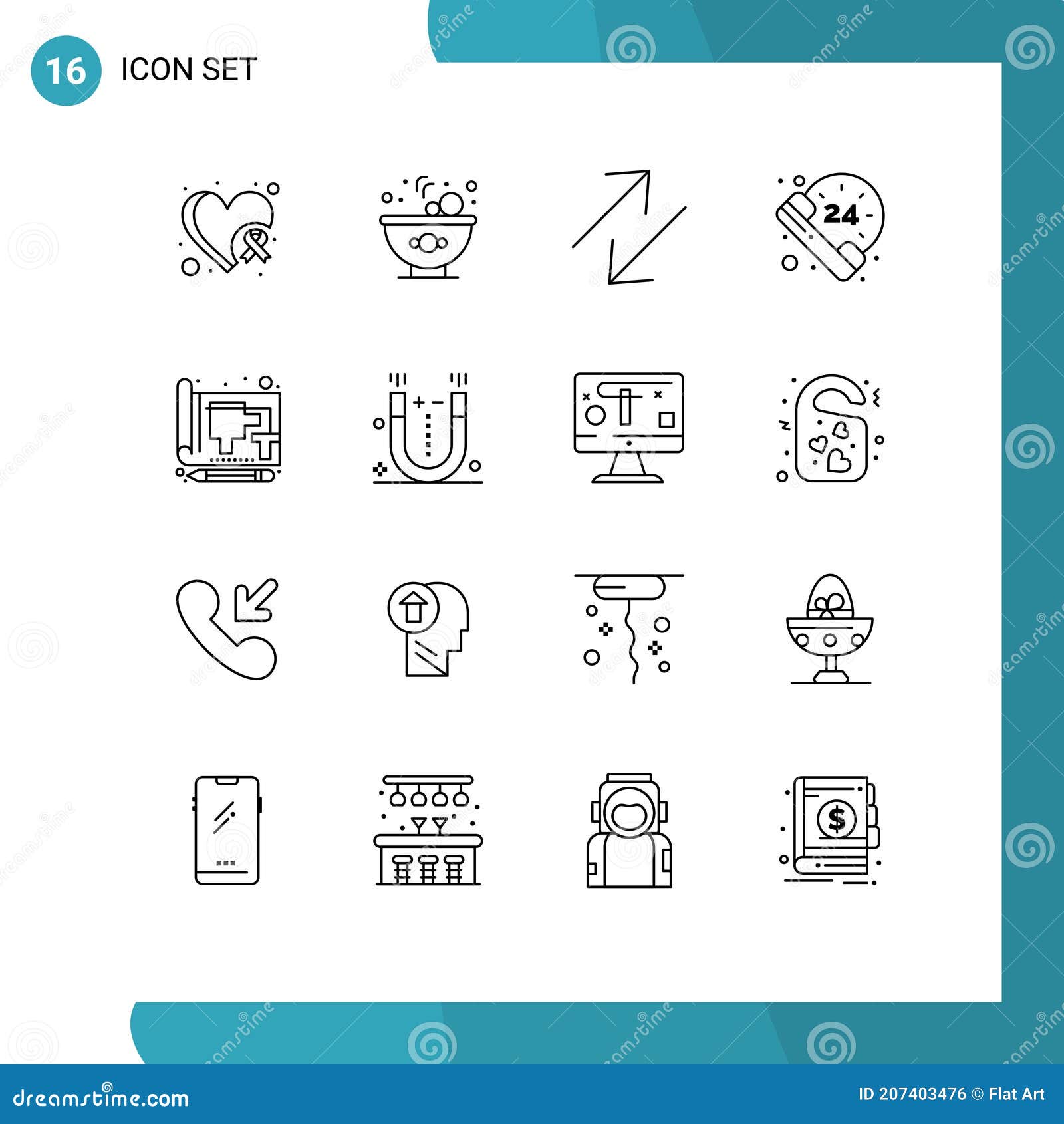 Modern Set of 16 Outlines and Symbols Such As Print, Drawing, Change ...