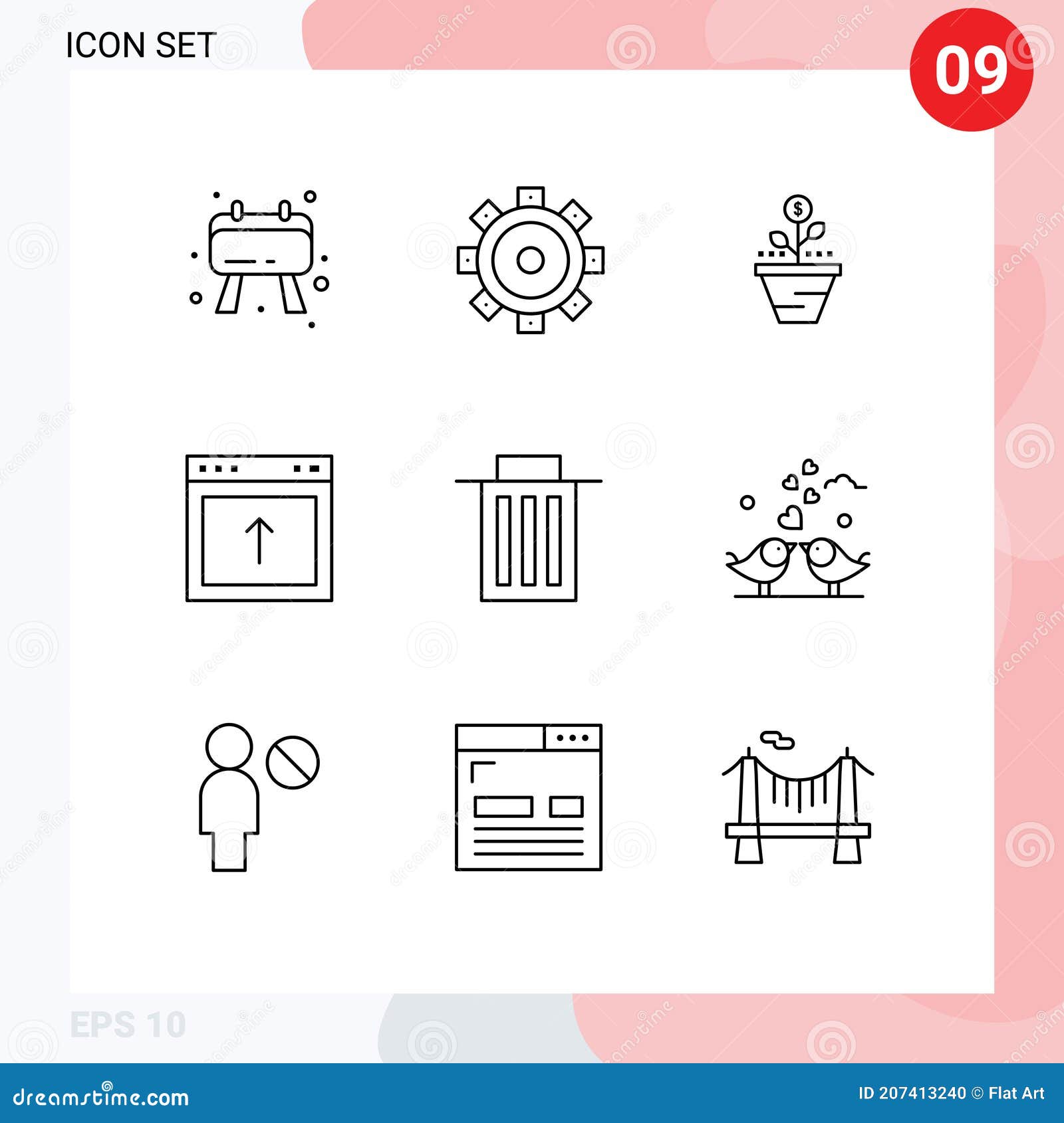 Modern Set of 9 Outlines and Symbols Such As Website, Browser, Care ...