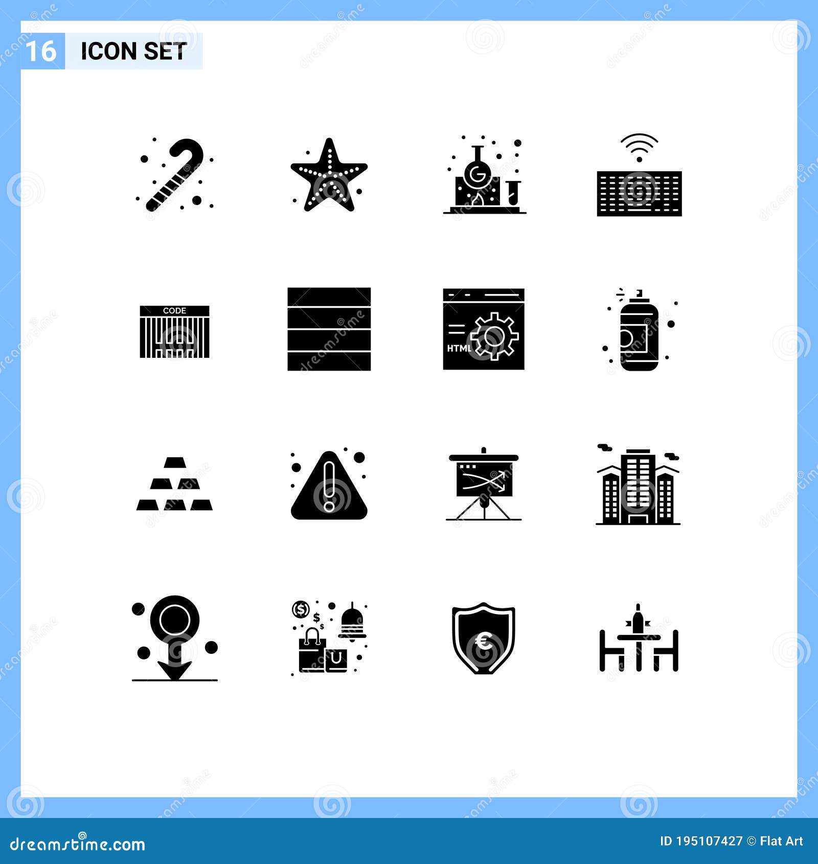 Mobile Interface Solid Glyph Set of 16 Pictograms of Code, Bar ...