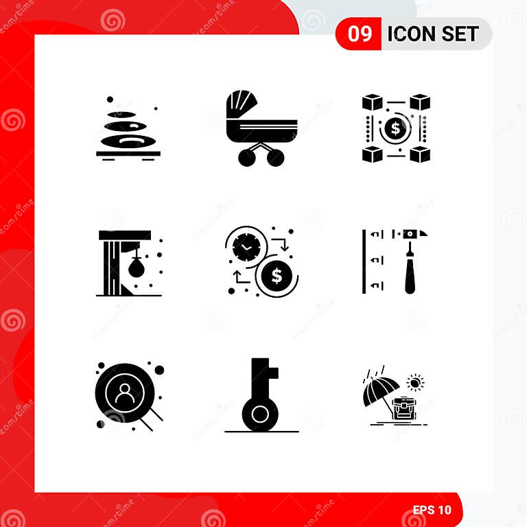 Mobile Interface Solid Glyph Set of 9 Pictograms of Game, Punching Ball ...