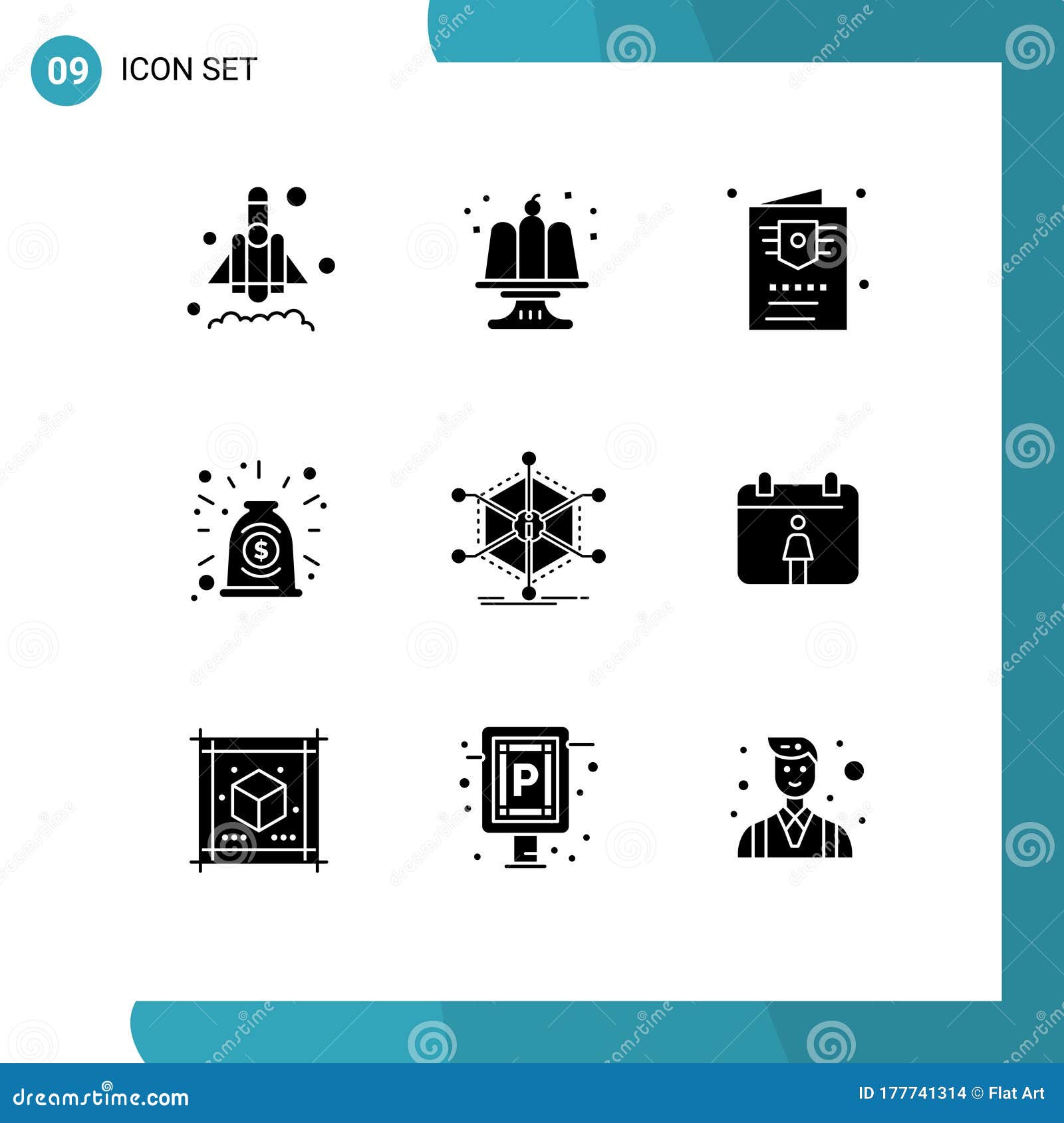 Mobile Interface Solid Glyph Set of 9 Pictograms of Info, Data ...