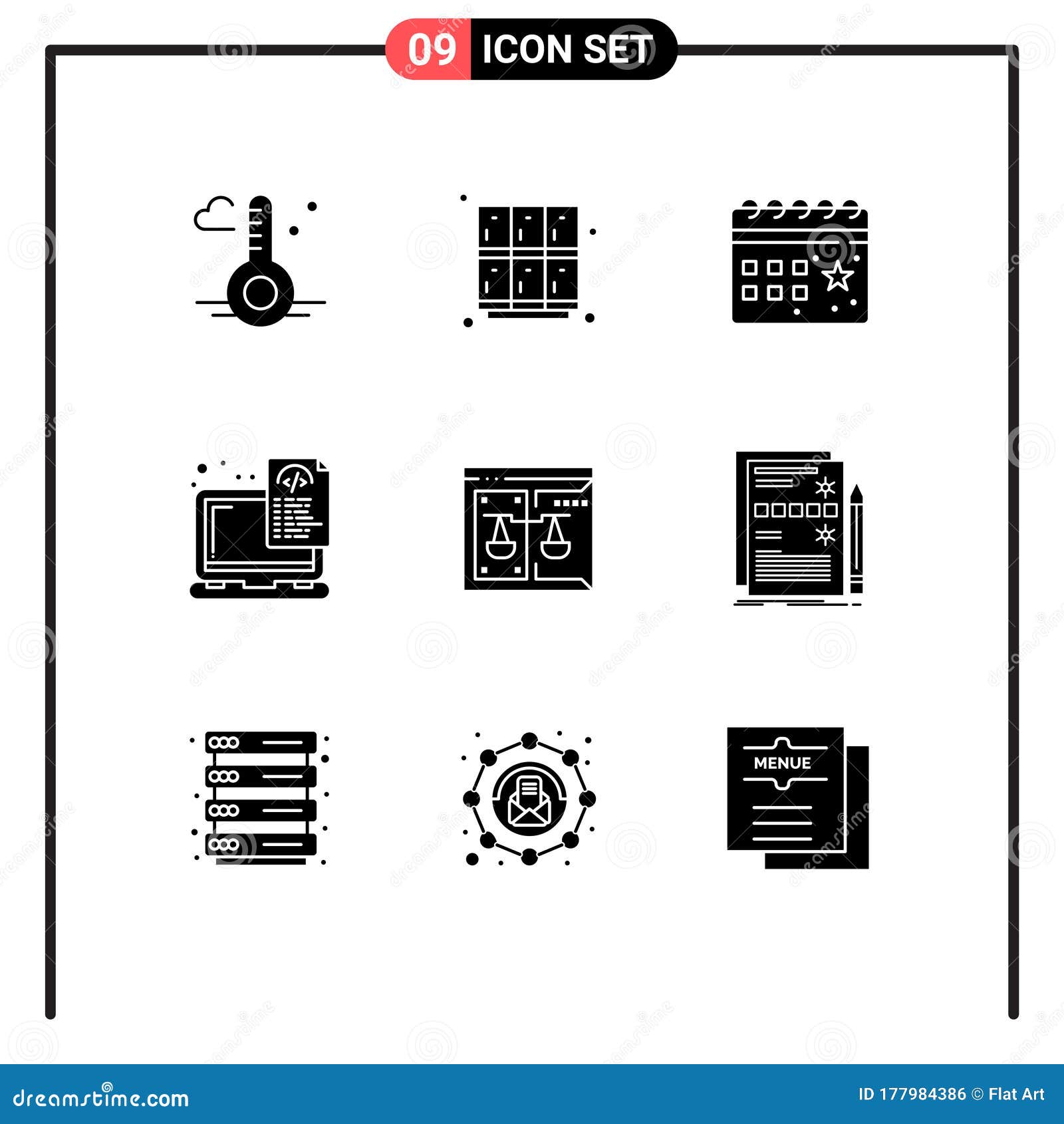 Mobile Interface Solid Glyph Set of 9 Pictograms of Laptop, Document ...