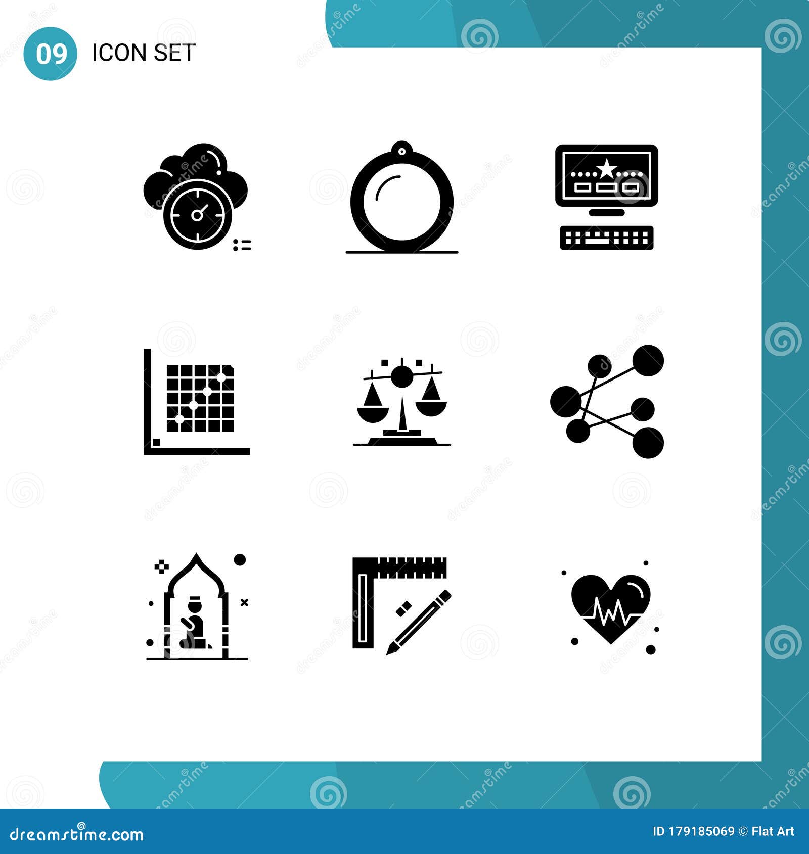 Mobile Interface Solid Glyph Set of 9 Pictograms of Law, Grid, Computer ...