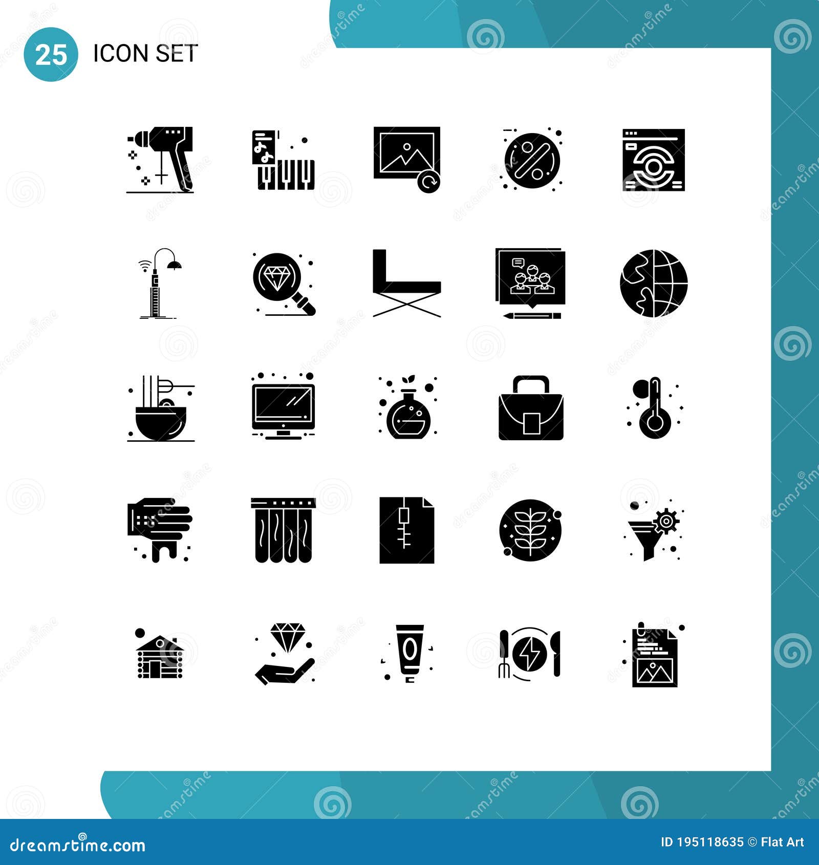 Mobile Interface Solid Glyph Set of 25 Pictograms of Lights, Web, Photo ...