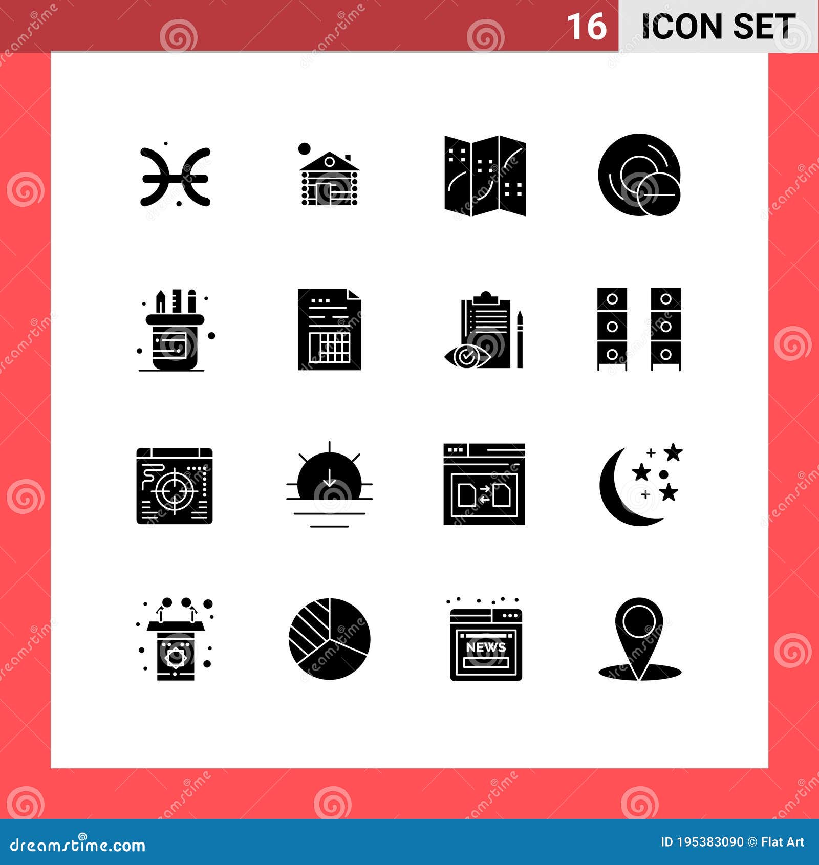 Mobile Interface Solid Glyph Set of 16 Pictograms of Pen, Hardware, Map ...