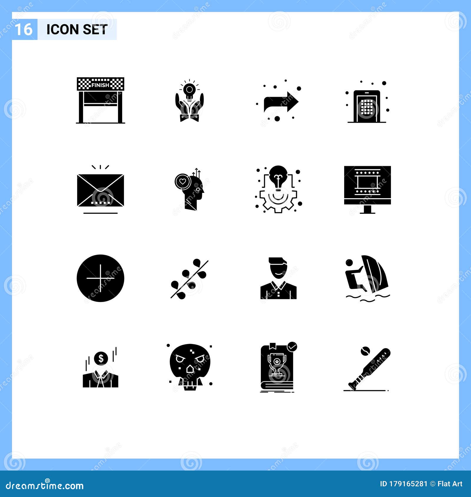 Mobile Interface Solid Glyph Set of 16 Pictograms of Pin, Code, Hand ...