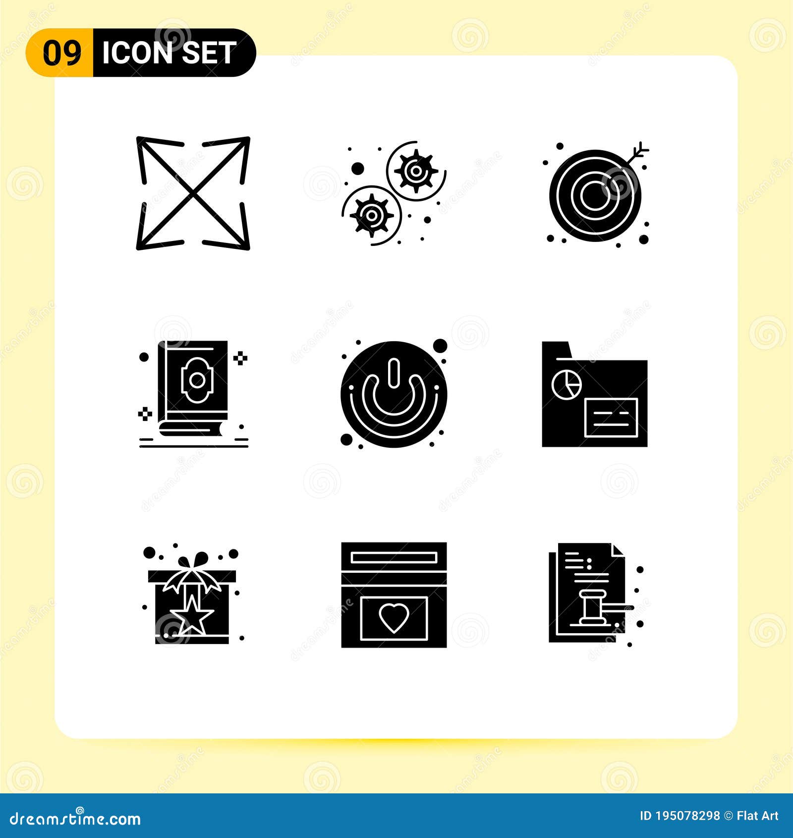 Mobile Interface Solid Glyph Set of 9 Pictograms of Shutdown, Power ...