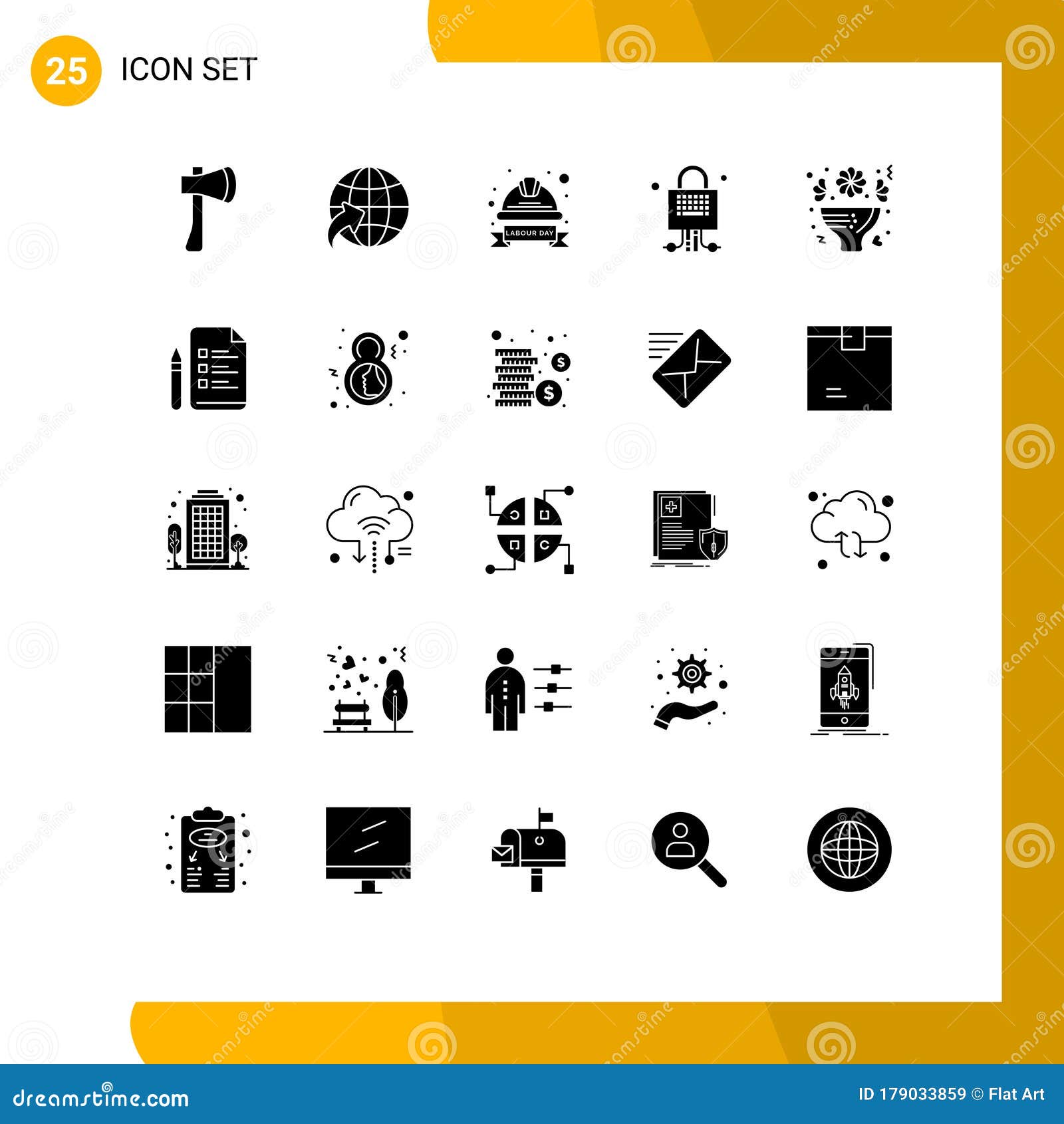 Mobile Interface Solid Glyph Set of 25 Pictograms of Technology, Locked ...