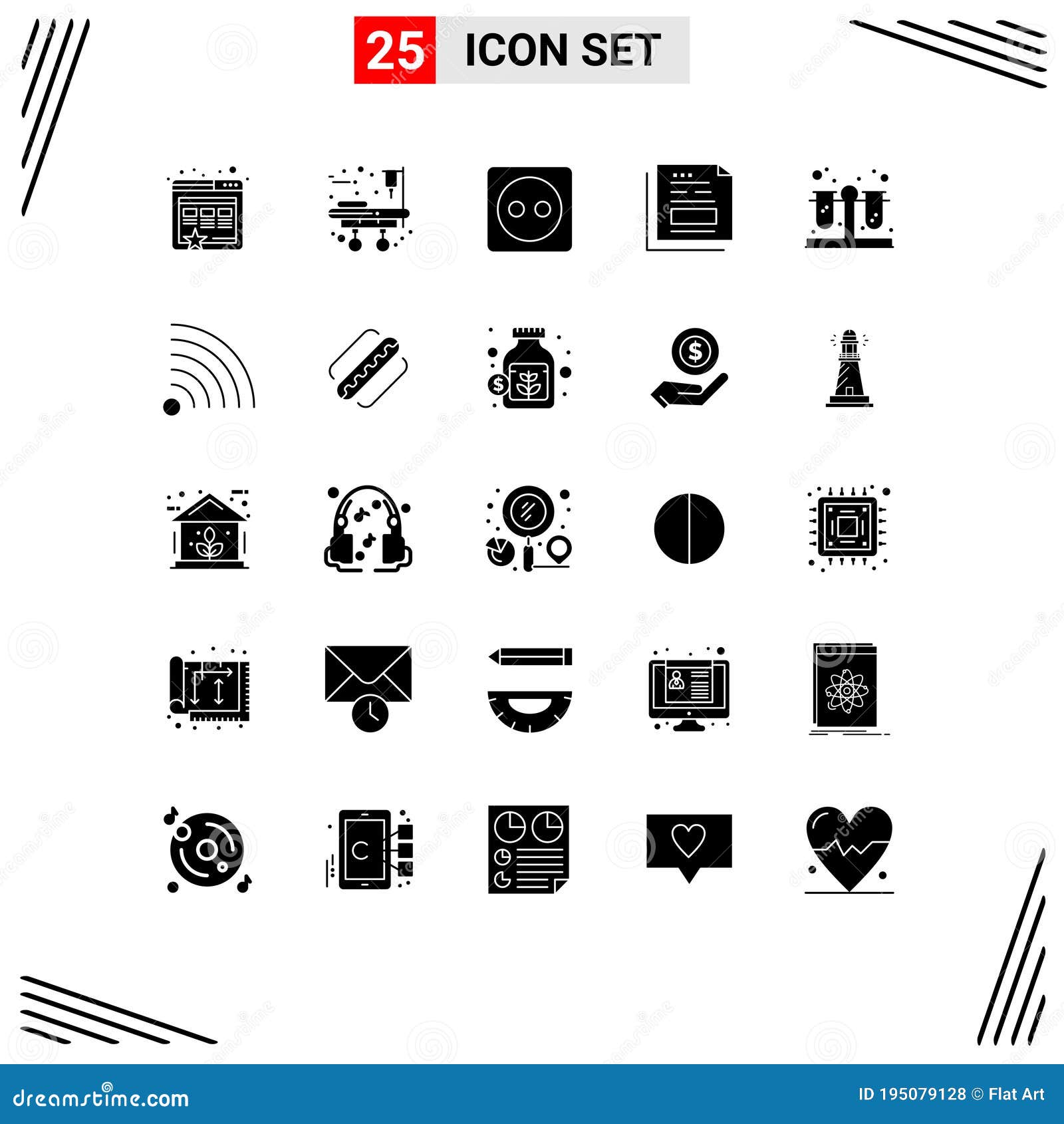 Mobile Interface Solid Glyph Set of 25 Pictograms of Test Tubes, Blood ...
