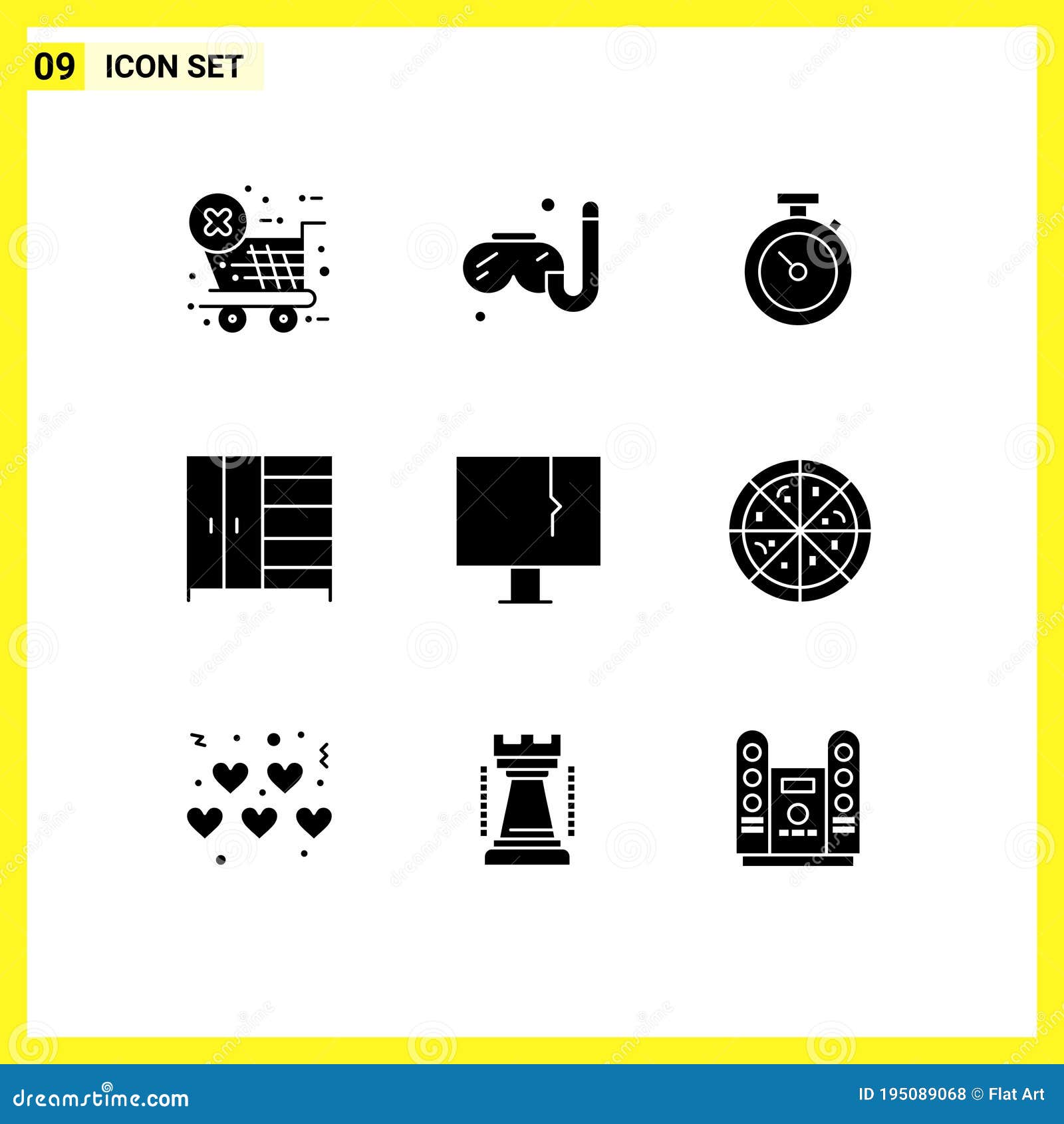 Mobile Interface Solid Glyph Set of 9 Pictograms of Warning, Pc, Watch ...