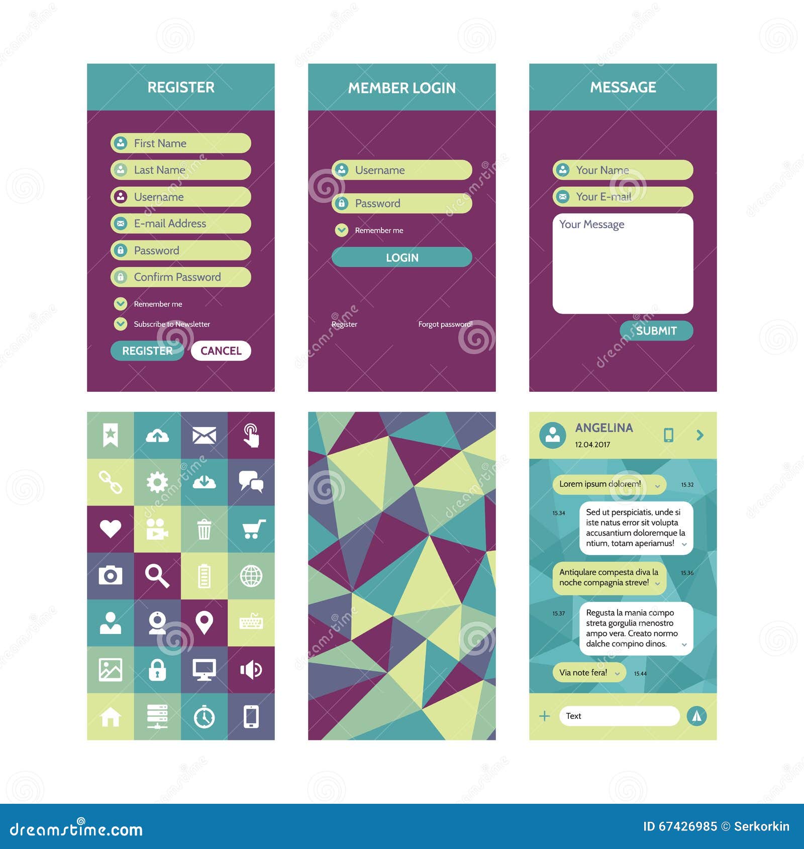 Mobile Interface Vector Template In Flat Style For Material Design ... Mobile Interface Vector Template In Flat Style For Material Design ...