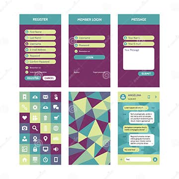 Mobile Interface Vector Template in Flat Style for Material Design ...