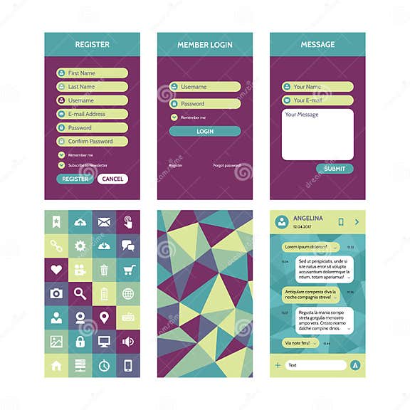 Mobile Interface Vector Template in Flat Style for Material Design ...