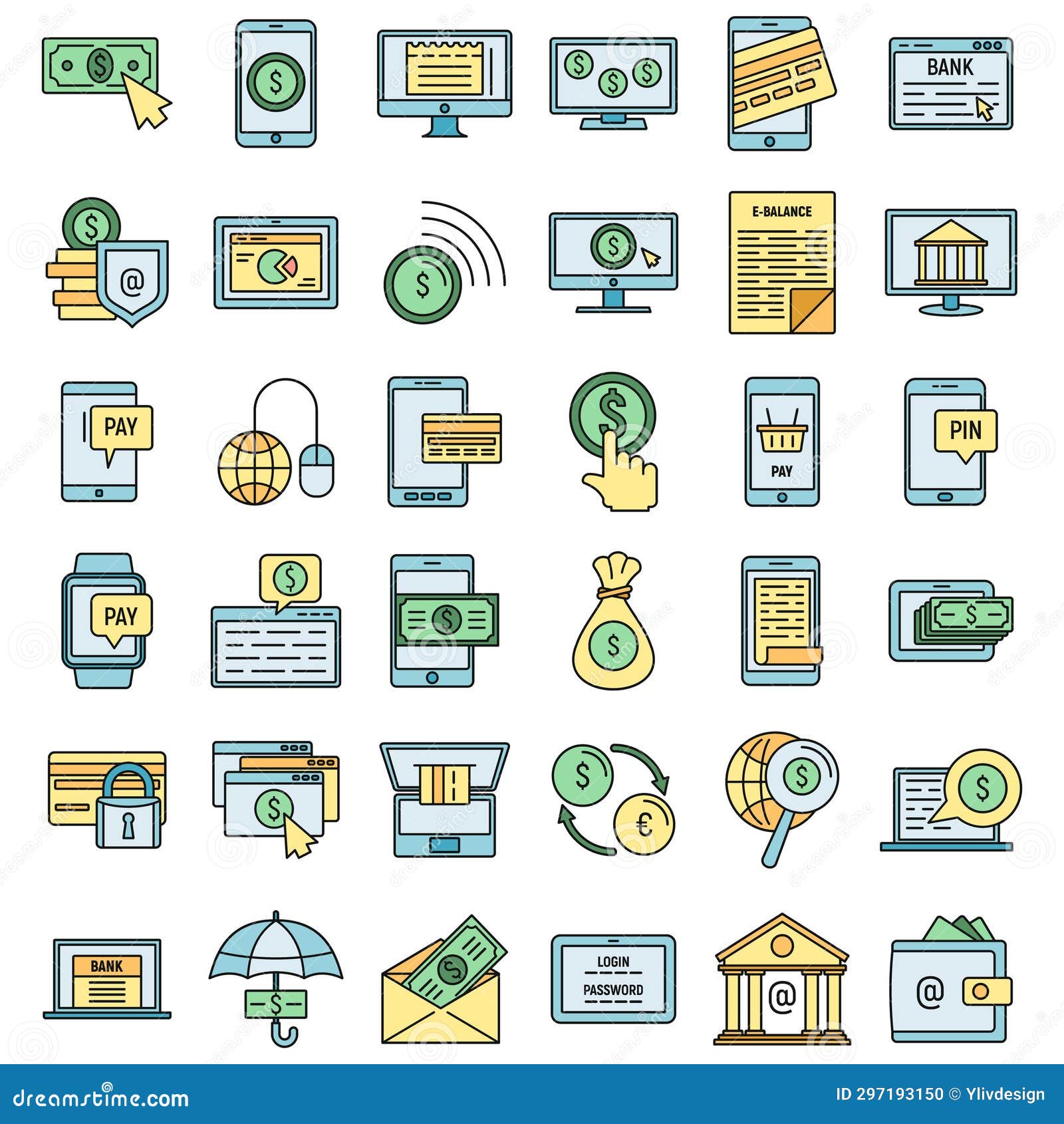 Mobile Internet Banking Icons Set Vector Color Stock Illustration ...