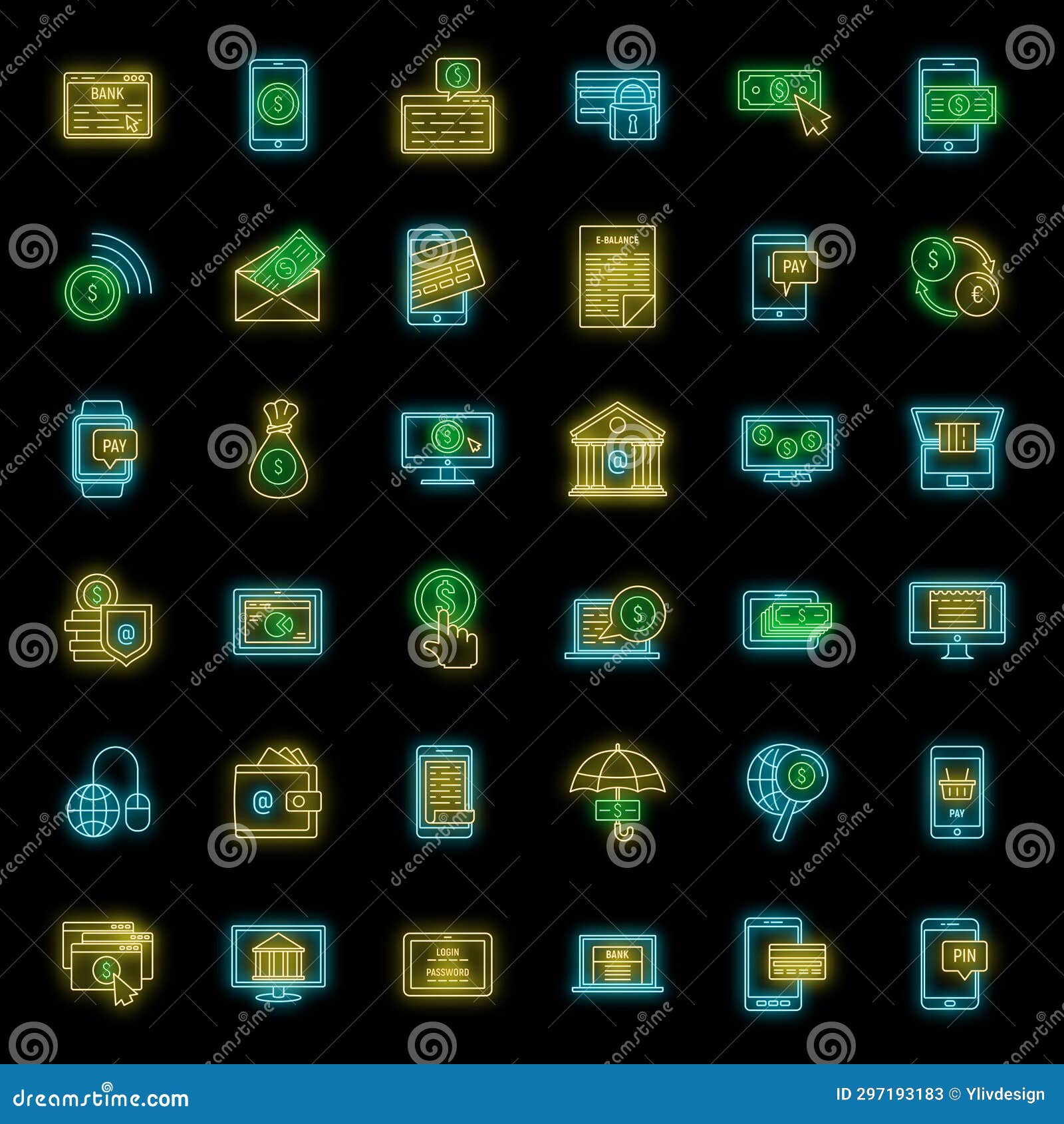 Mobile Internet Banking Icons Set Vector Neon Stock Illustration ...