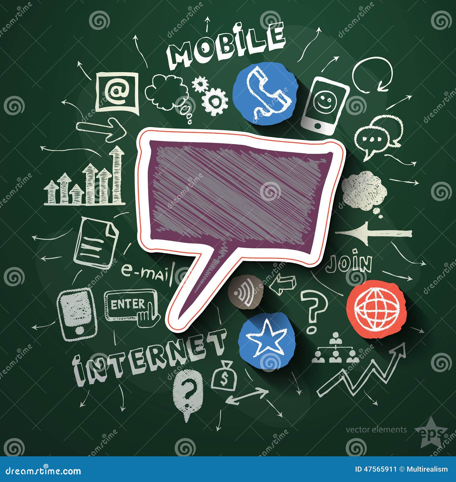 Mobile Internet Collage with Icons on Blackboard Stock Vector ...
