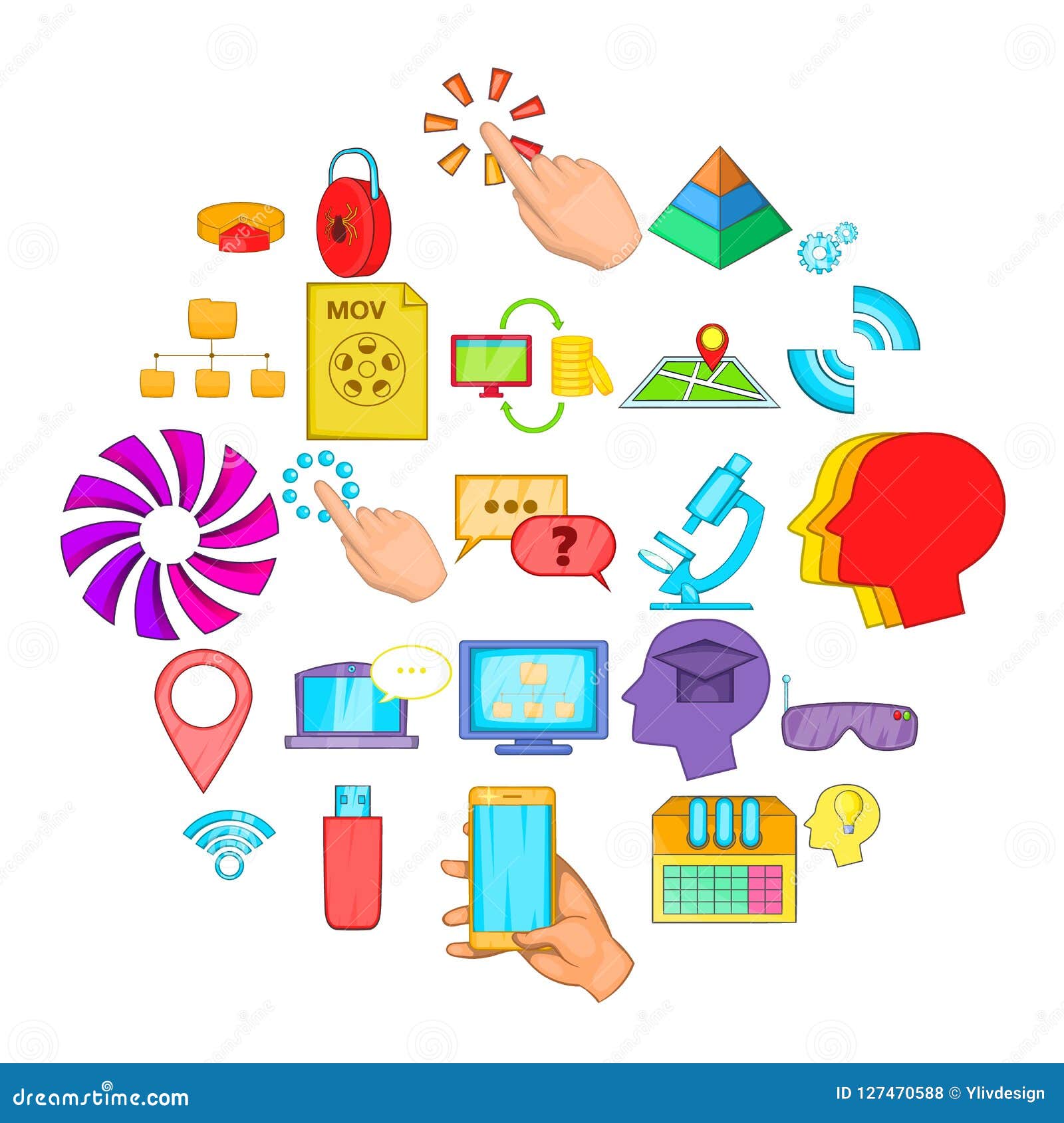 Mobile Internet Icons Set, Cartoon Style Stock Vector - Illustration of ...
