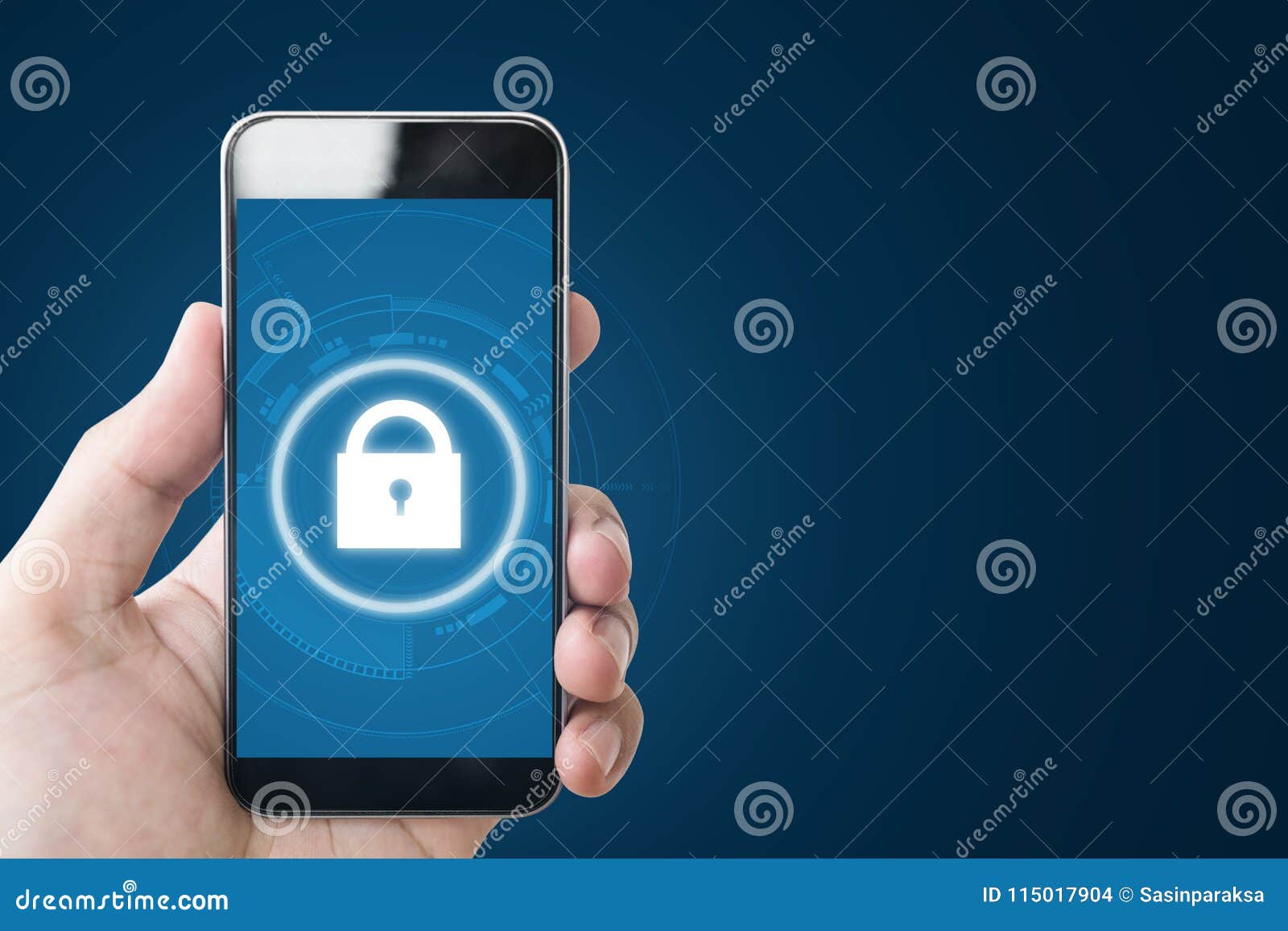 Mobile Internet Online Security System. Hand Holding Mobile Smart Phone ...