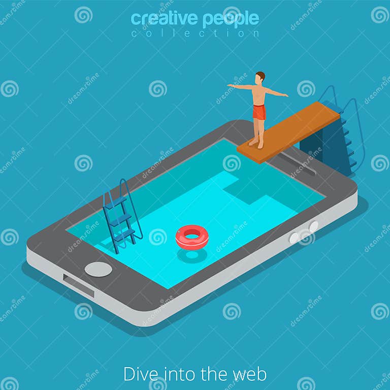 Mobile Internet Surfing Www Web Phone Flat Isometric Vector 3d Stock ...