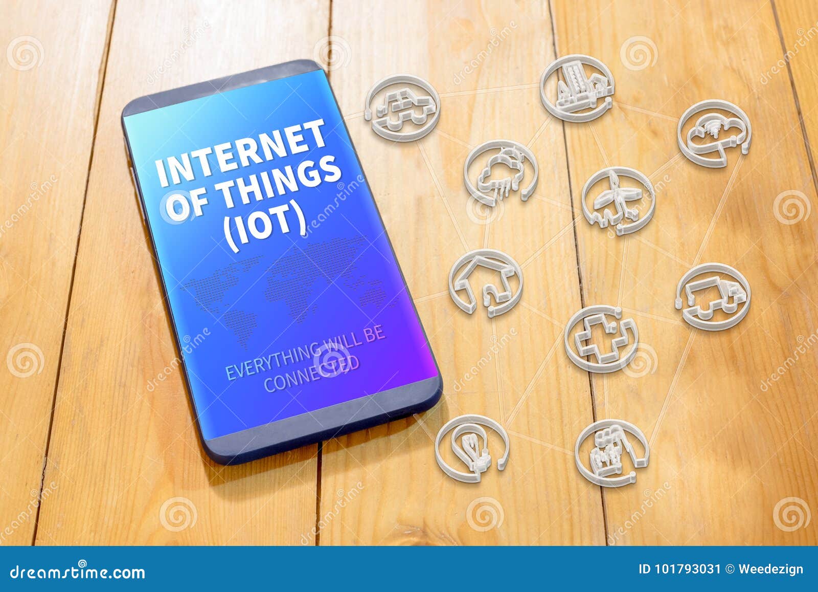 Mobile with Internet of Things IoT on Phone Interface with Fea Stock ...