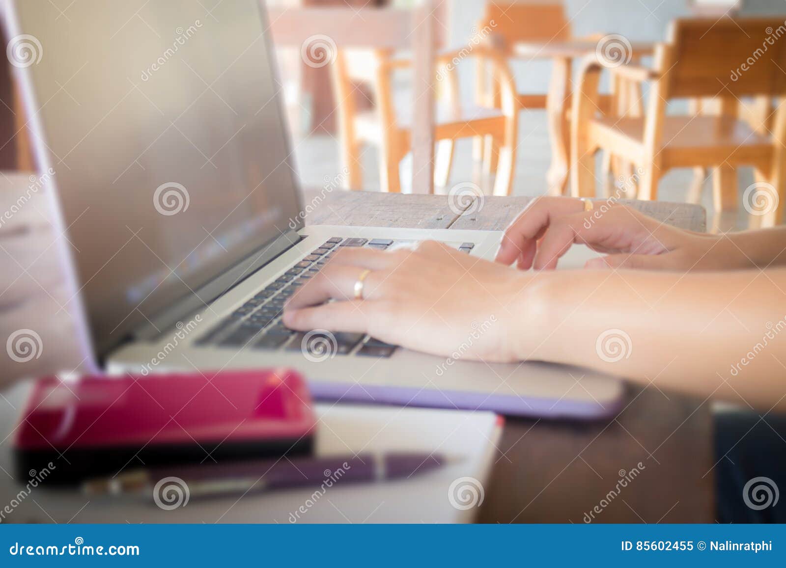 Mobile Items on Wooden Work Table Stock Image - Image of technology ...