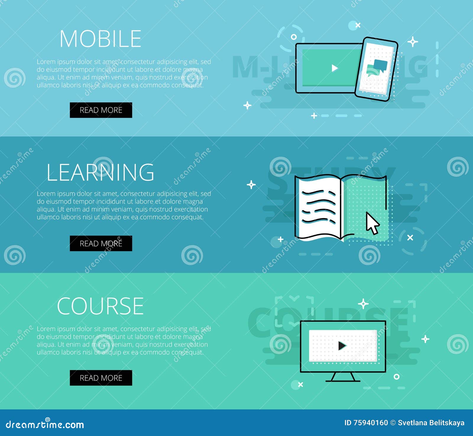 Mobile Learning Course. Vector Banners Template Set Stock Illustration ...