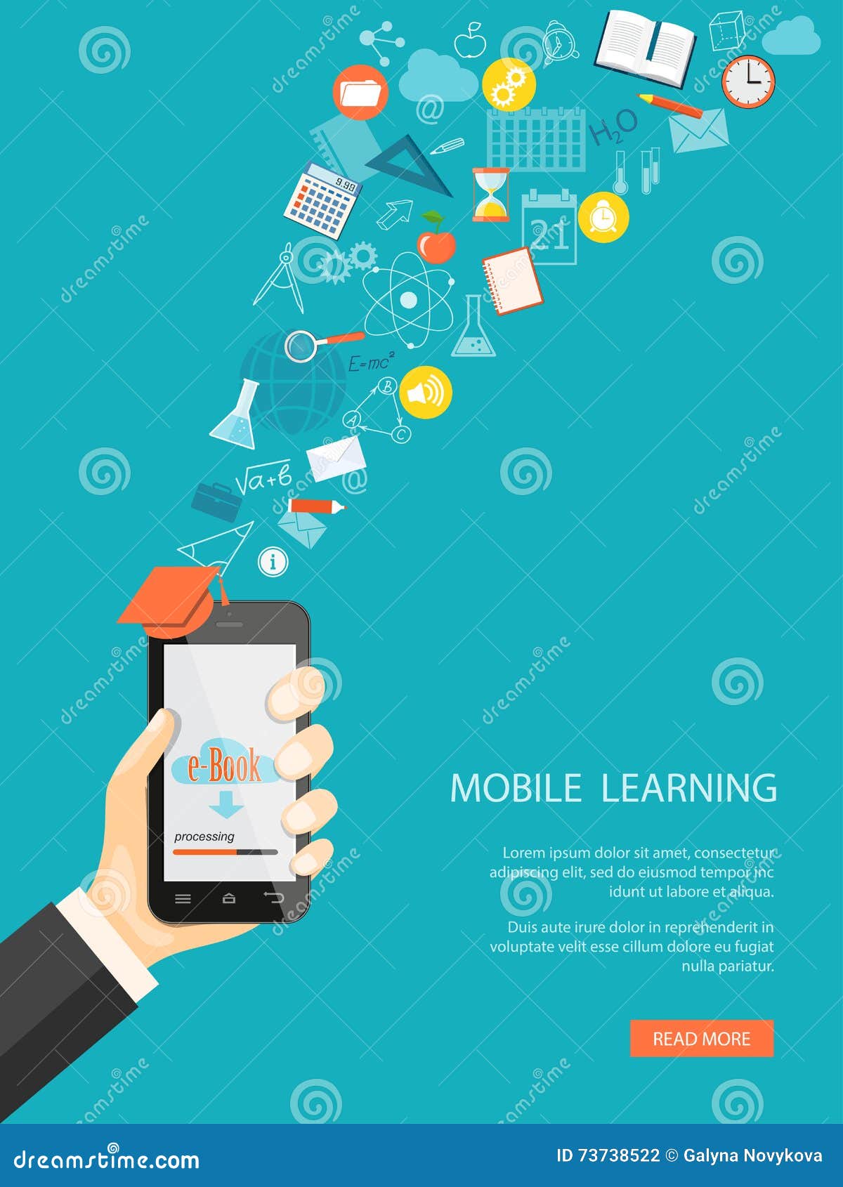 Mobile learning stock vector. Illustration of clock, screen - 73738522