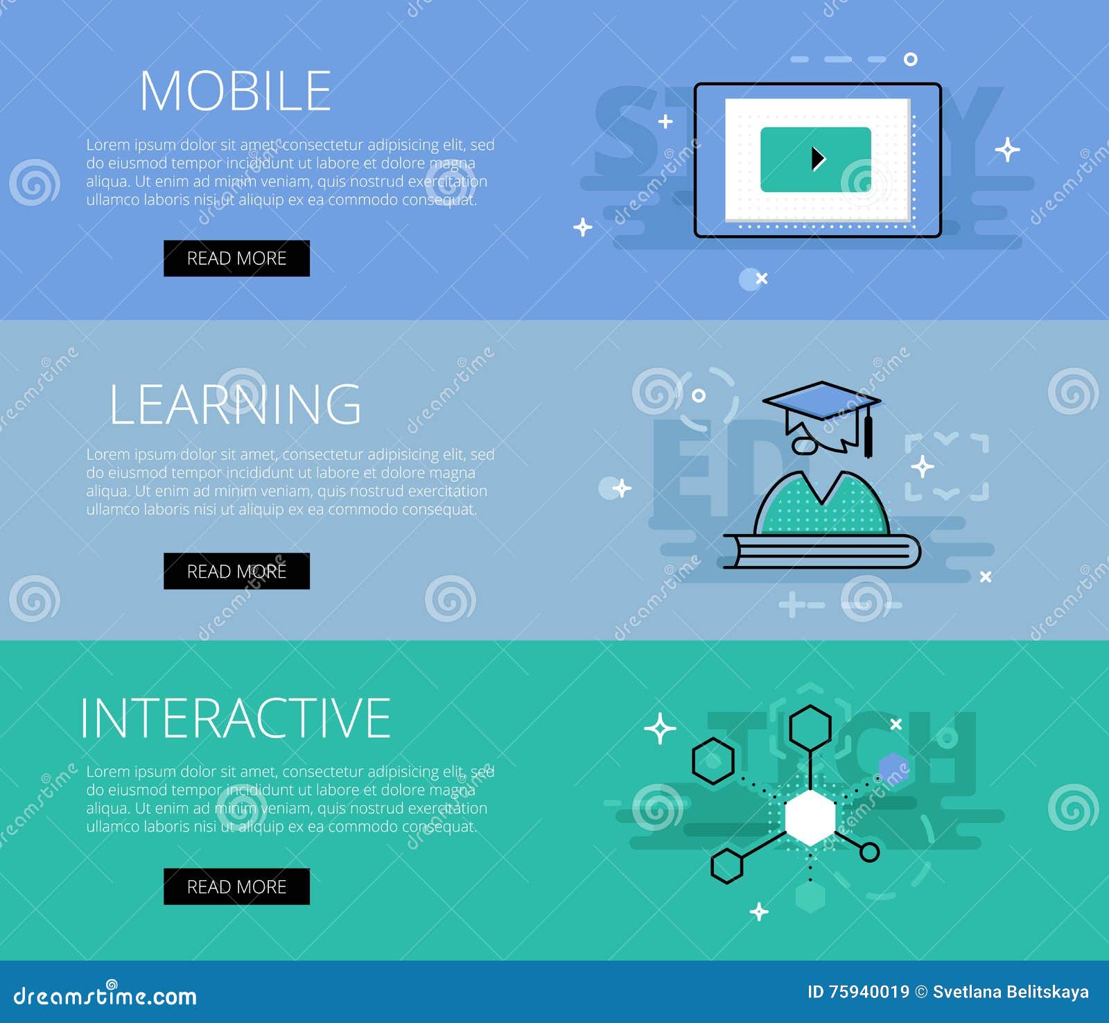 Mobile Learning Interactive. Vector Banners Template Set Stock ...