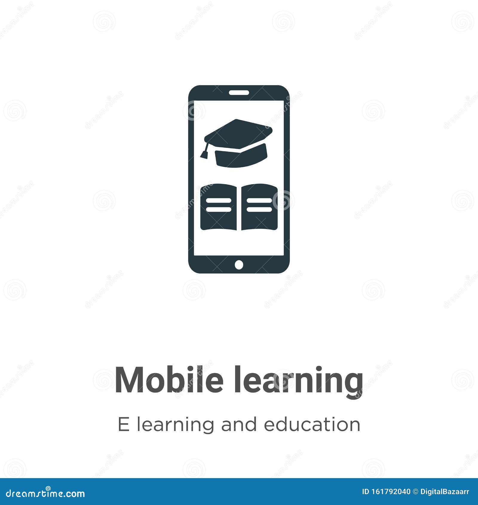Mobile Learning Vector Icon on White Background. Flat Vector Mobile ...