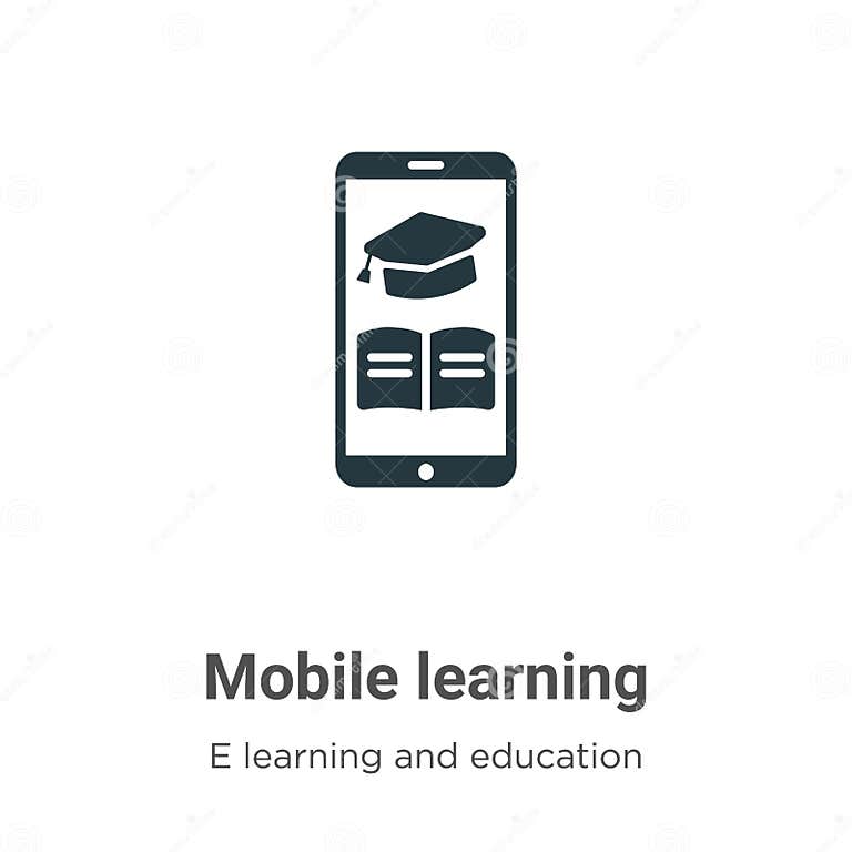 Mobile Learning Vector Icon on White Background. Flat Vector Mobile ...