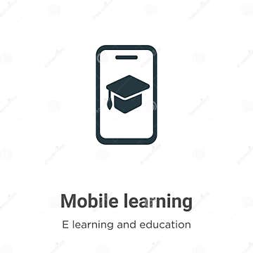 Mobile Learning Vector Icon on White Background. Flat Vector Mobile ...