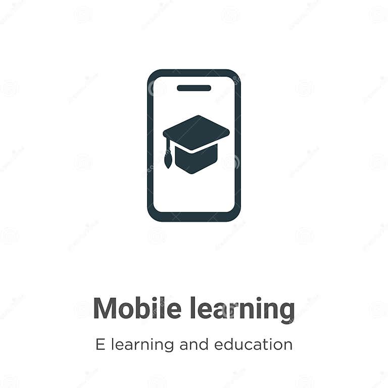 Mobile Learning Vector Icon on White Background. Flat Vector Mobile ...