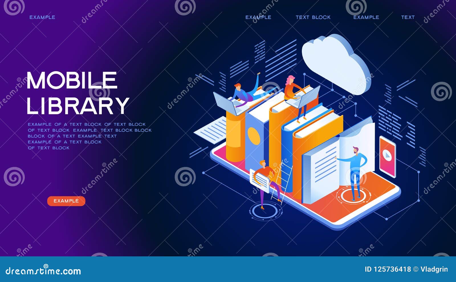 Mobile Library Isometric Concept Banner Stock Vector - Illustration of ...