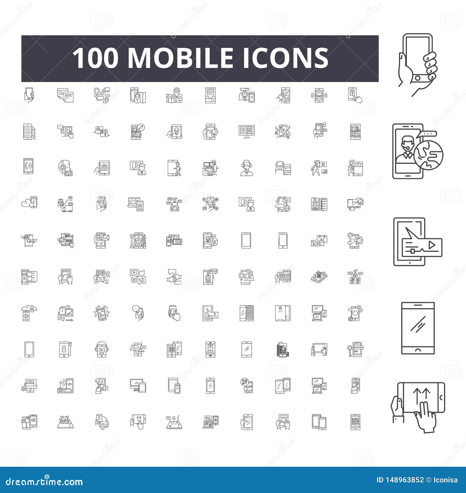 Mobile Line Icons, Signs, Vector Set, Outline Illustration Concept ...