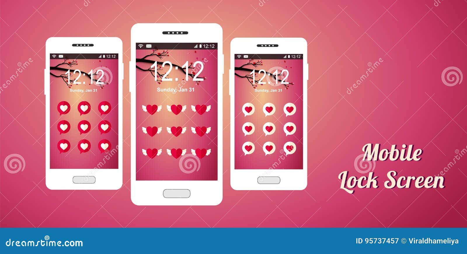 Mobile Lock Screen Ui Love Theme Stock Vector Illustration Of Phone Gradient 95737457