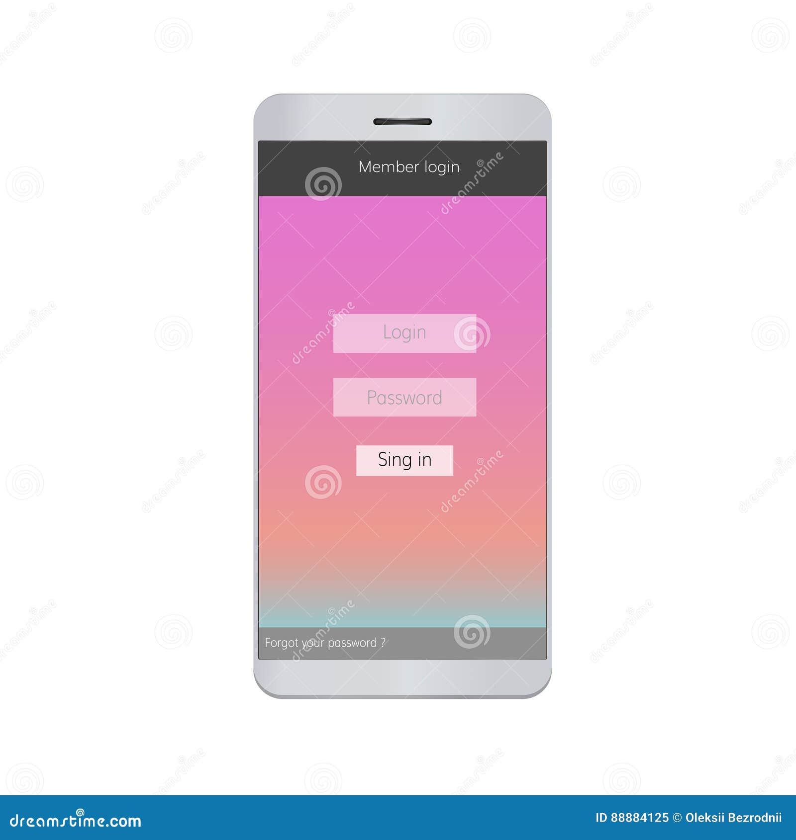 Mobile Ui Login Register App Template. Sign In Vector Signup Design On ...